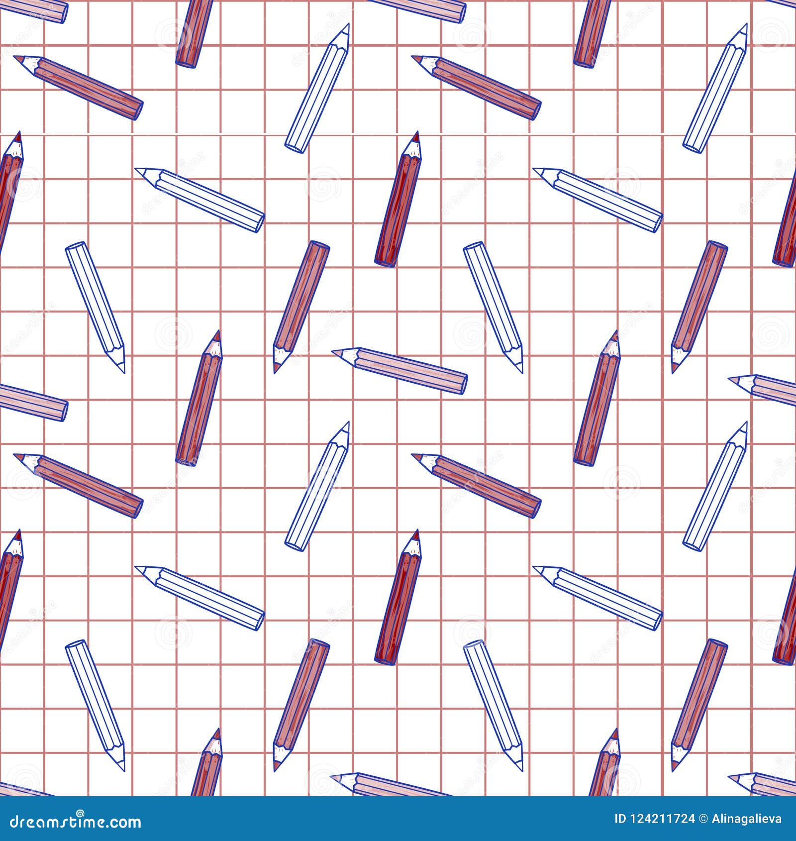 Colorful and Cute Pen Pattern on Checked Background Stock Vector ...