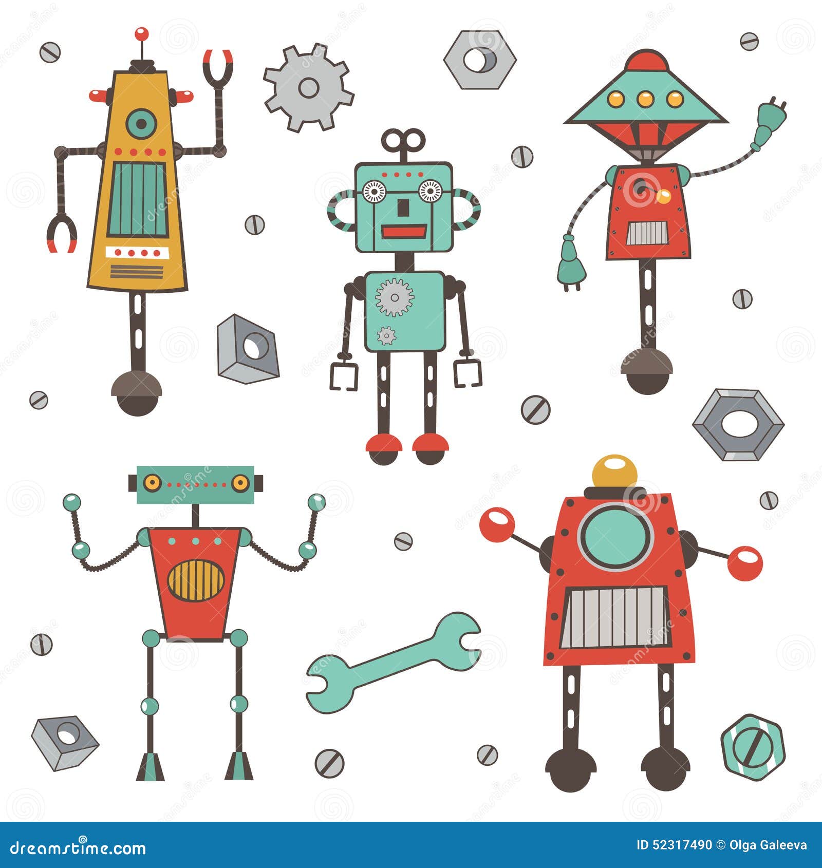 Cute Colorful Robots Collection Stock Vector - Illustration of abstract ...