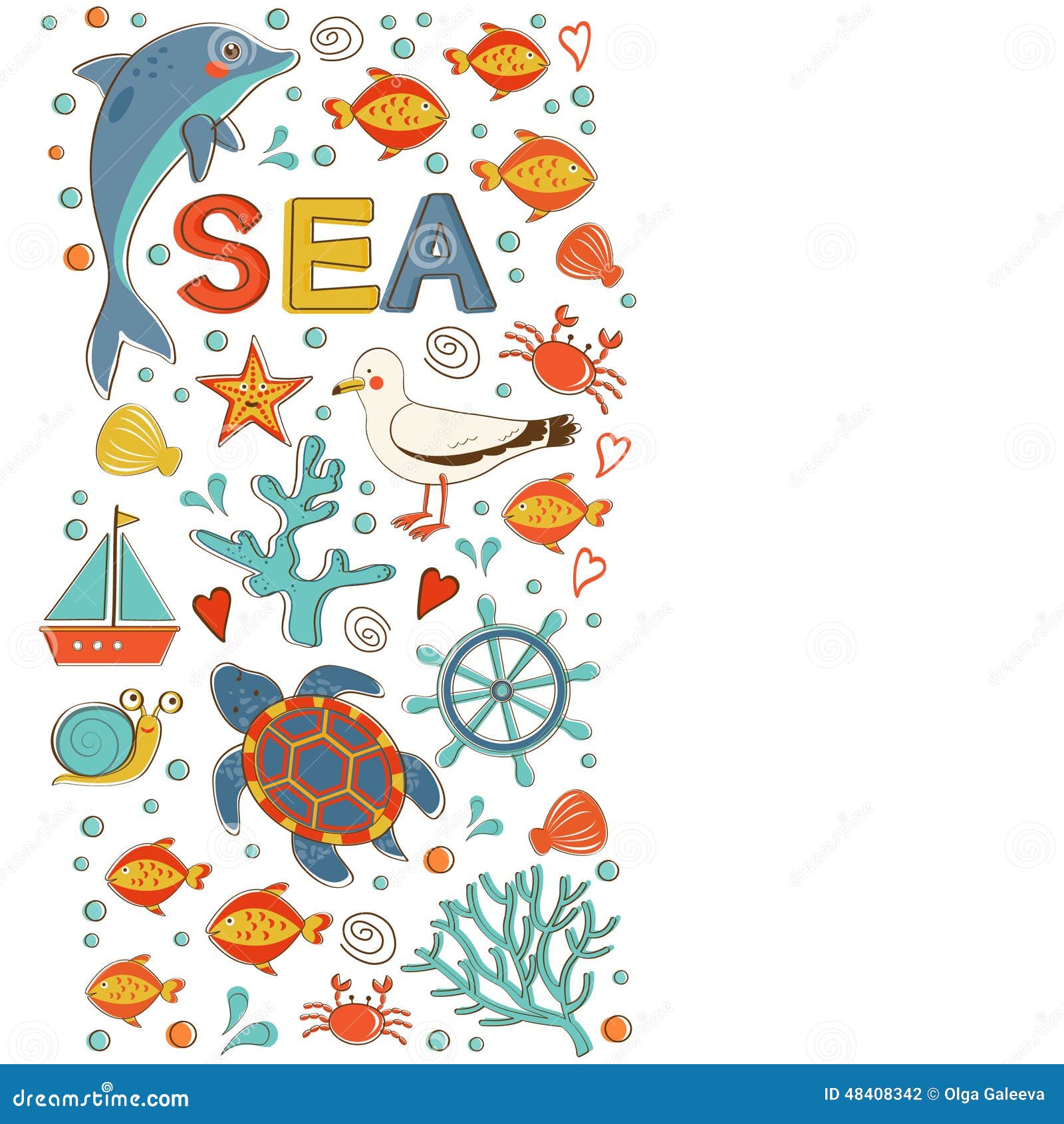Cute Colorful Sea Collection with Various Elements Stock Vector ...