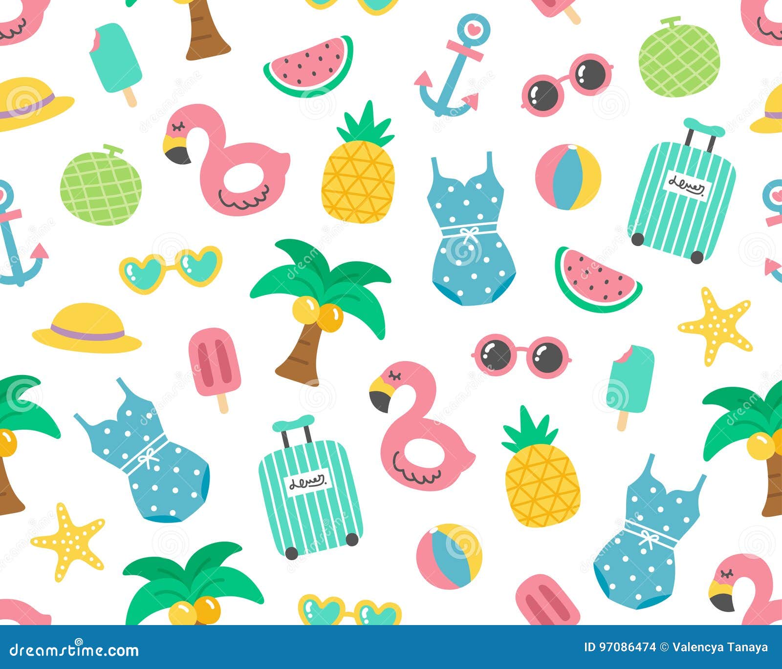 Cute Colorful Summer Holiday Seamless Pattern Stock Vector ...