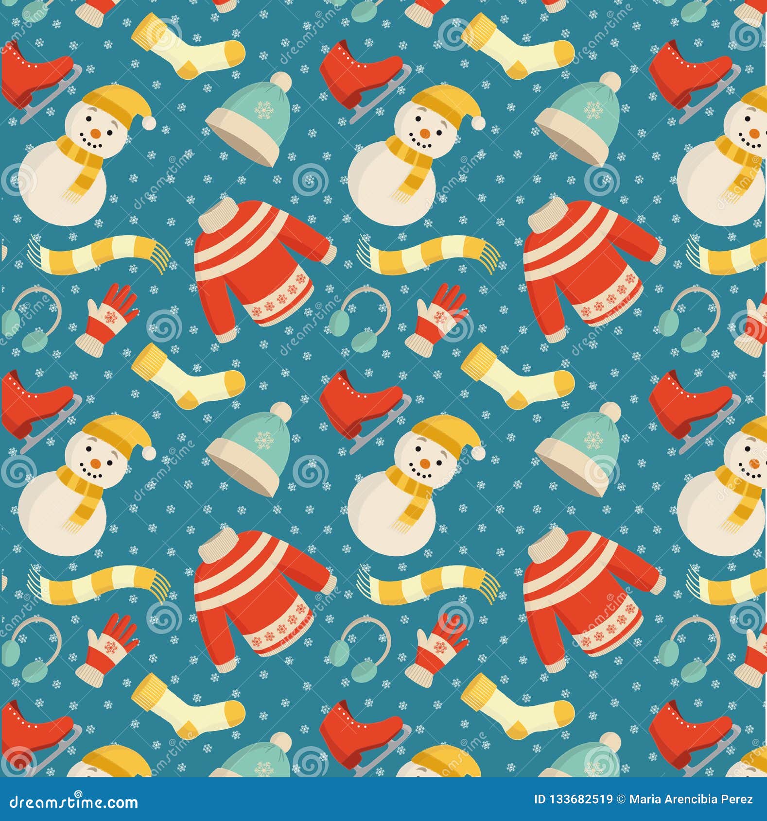 Cute and Colorful Winter Essentials Pattern Stock Vector - Illustration ...