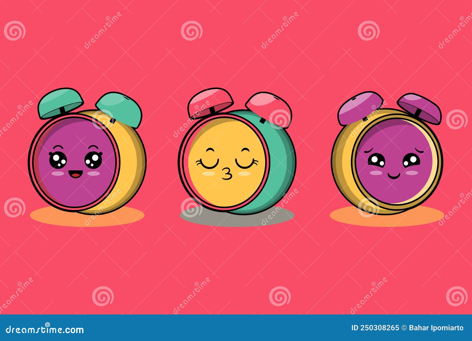 Cute Colorfull Kawaii Clock Cartoon Characters Vector Set Stock Vector ...