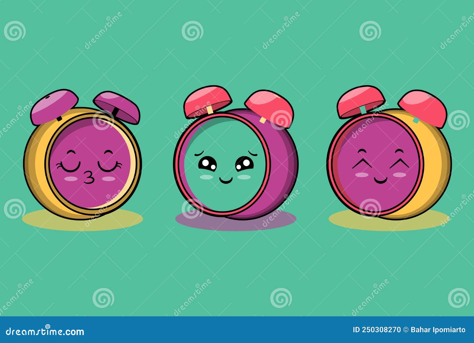 Cute Colorfull Kawaii Clock Cartoon Characters Vector Set Stock Vector ...