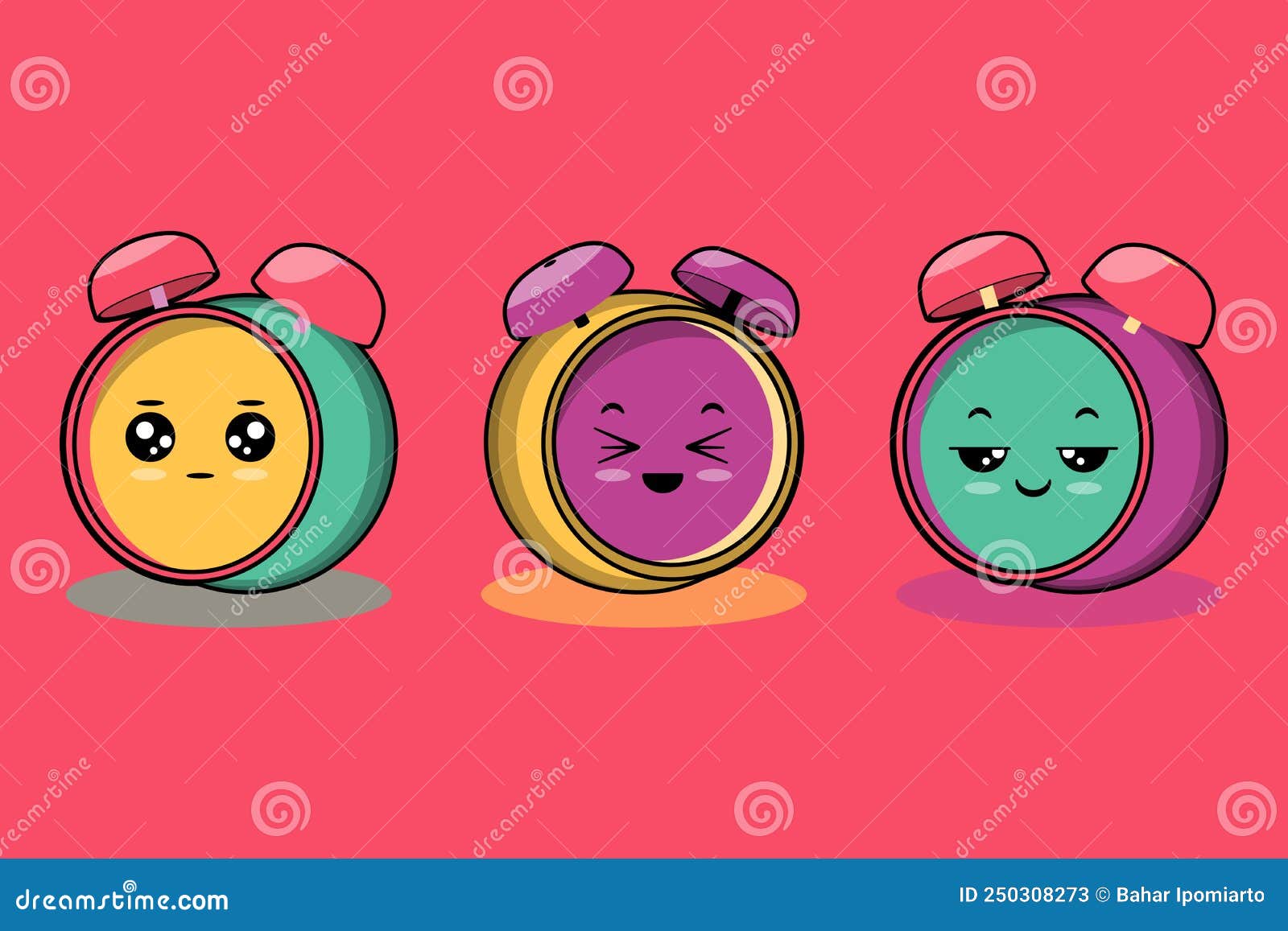 Cute Colorfull Kawaii Clock Cartoon Characters Vector Set ...