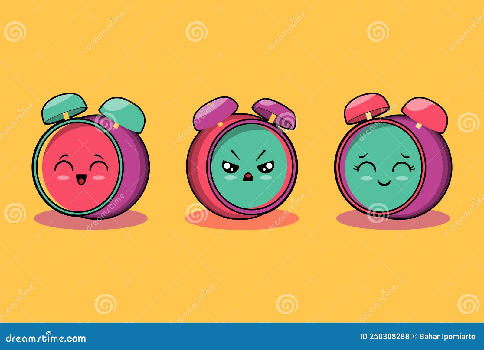 Cute Colorfull Kawaii Clock Cartoon Characters Vector Set ...