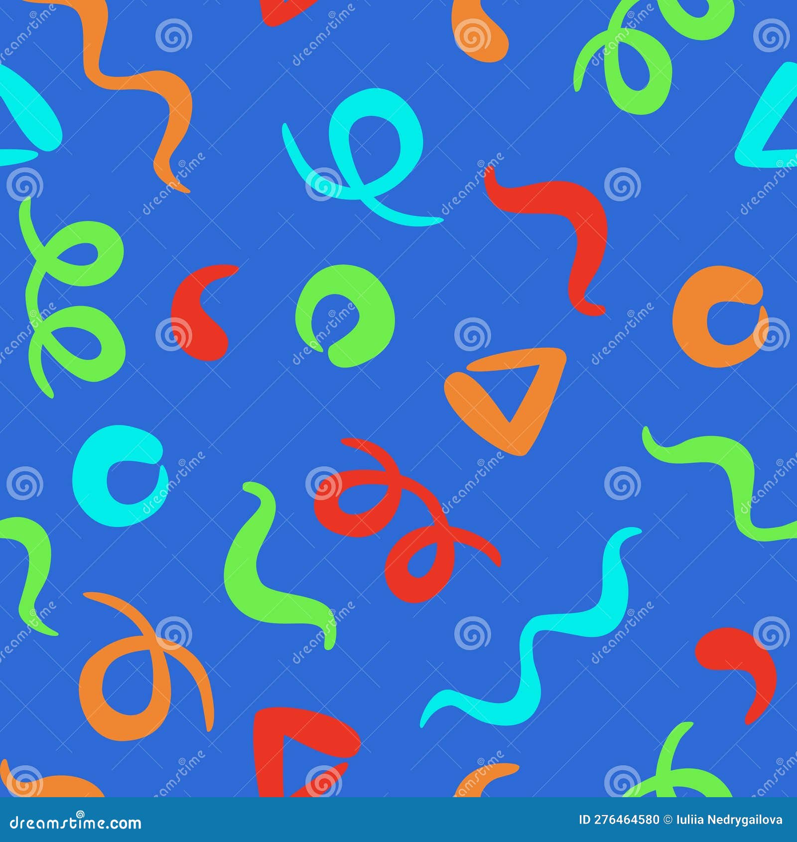 Cute Colourful Line Squiggle Doodle Seamless Pattern in Memphis Style ...