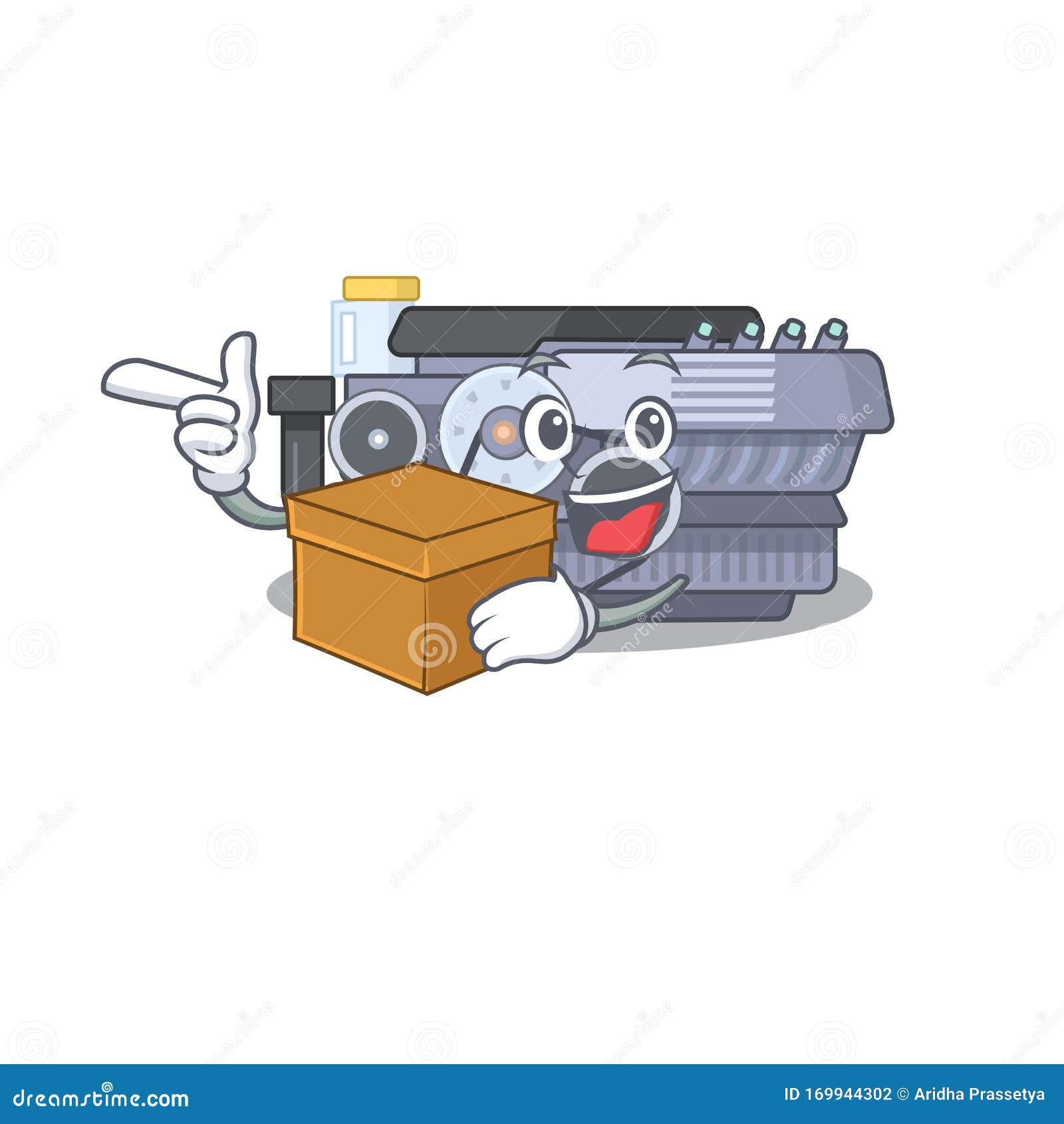 Cute Combustion Engine Cartoon Character Having a Box Stock Vector ...