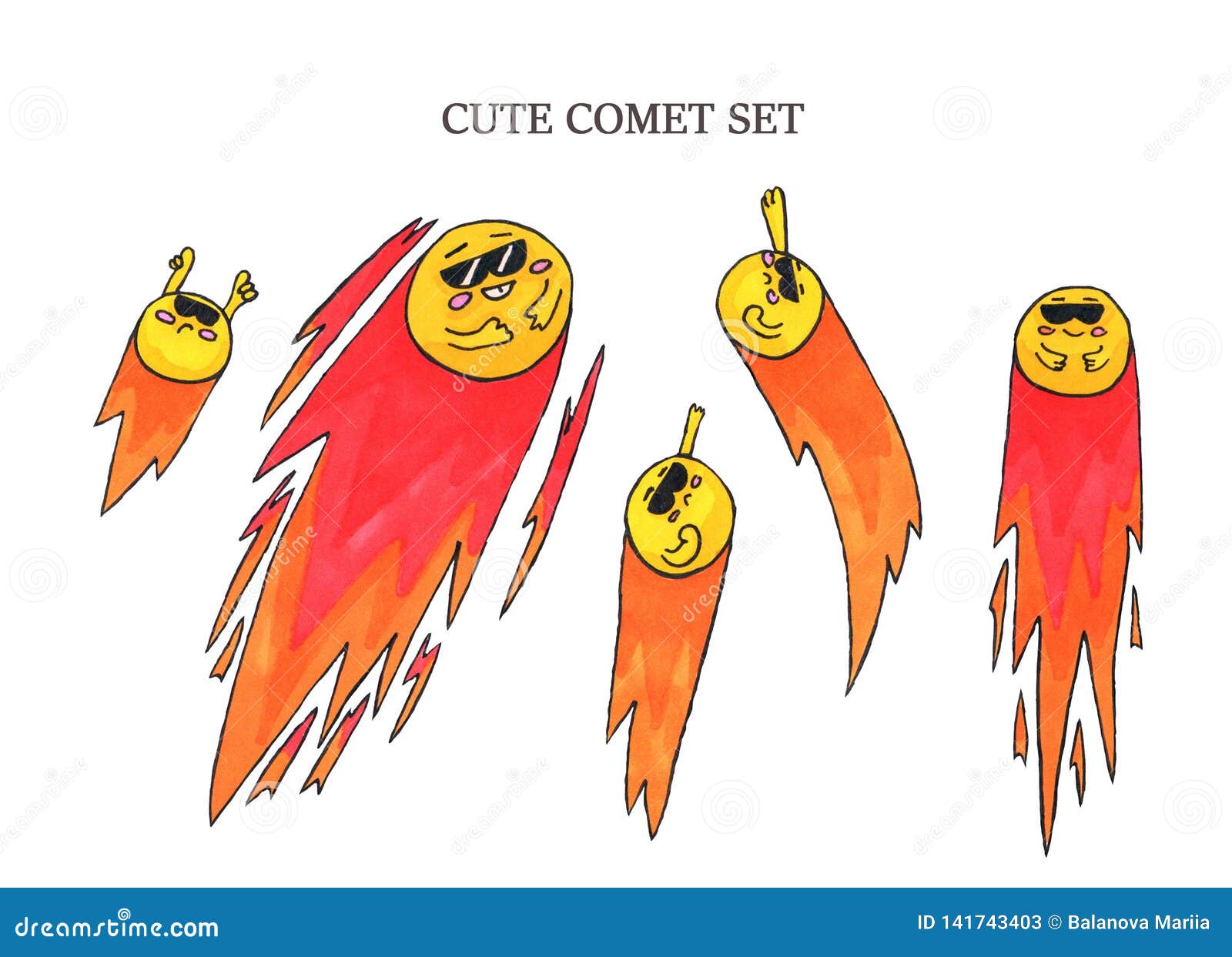 Cute Comet Set. Marker Art for Stock Illustration - Illustration of ...