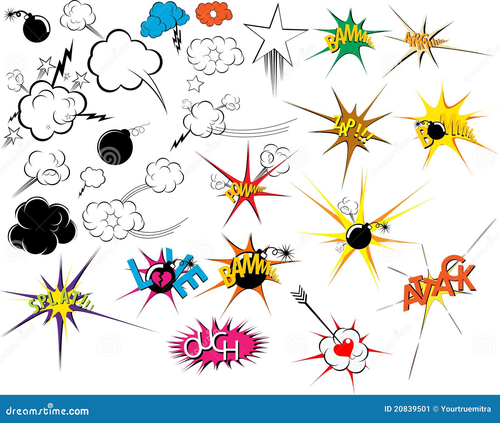 Cute Comic Book Explosions stock vector. Illustration of burst - 20839501
