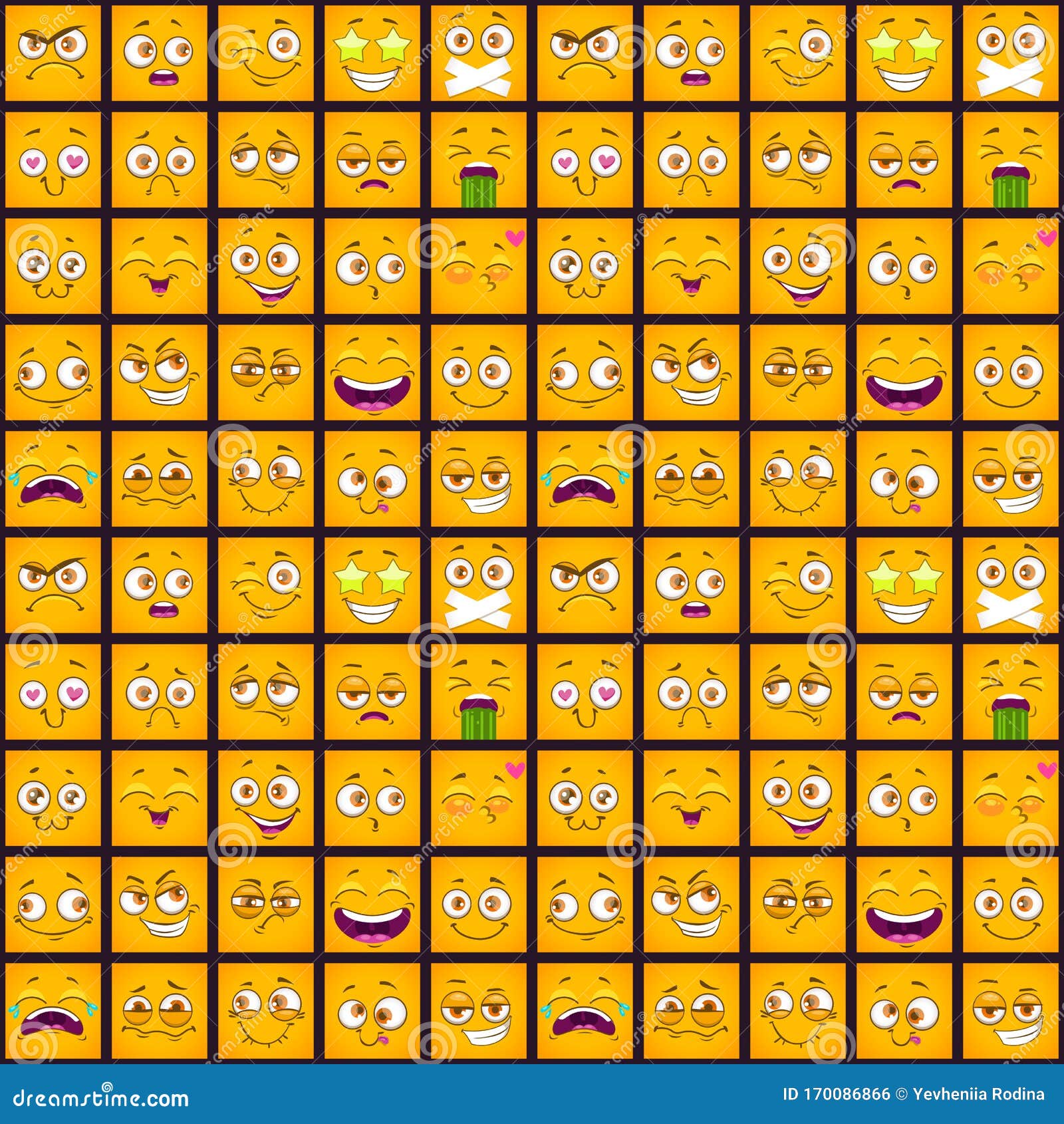 Cute Comic Seamless Pattern with Funny Yellow Square Faces on the Dark ...