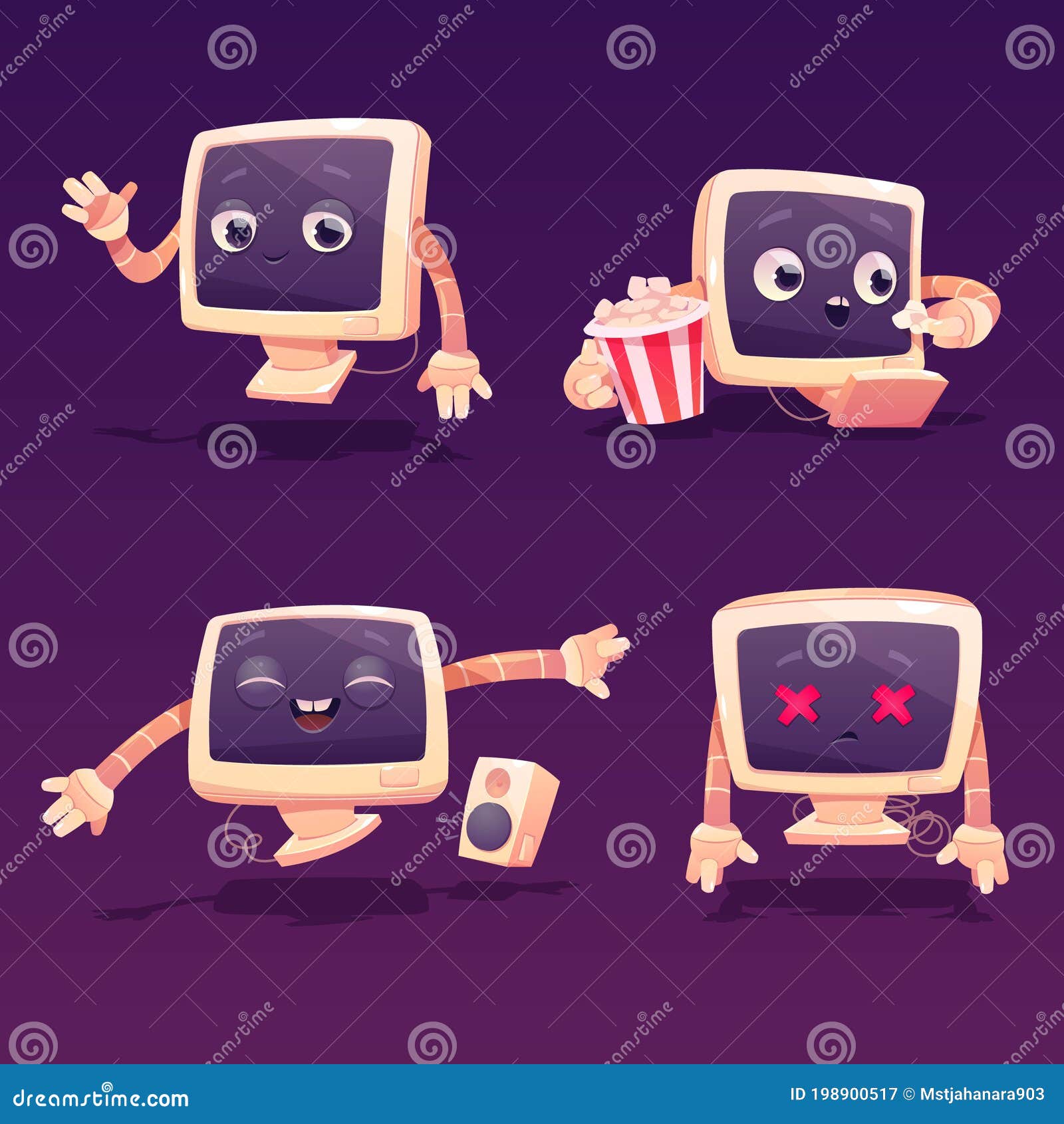 Cute Computer Character in Different Poses Stock Vector - Illustration ...