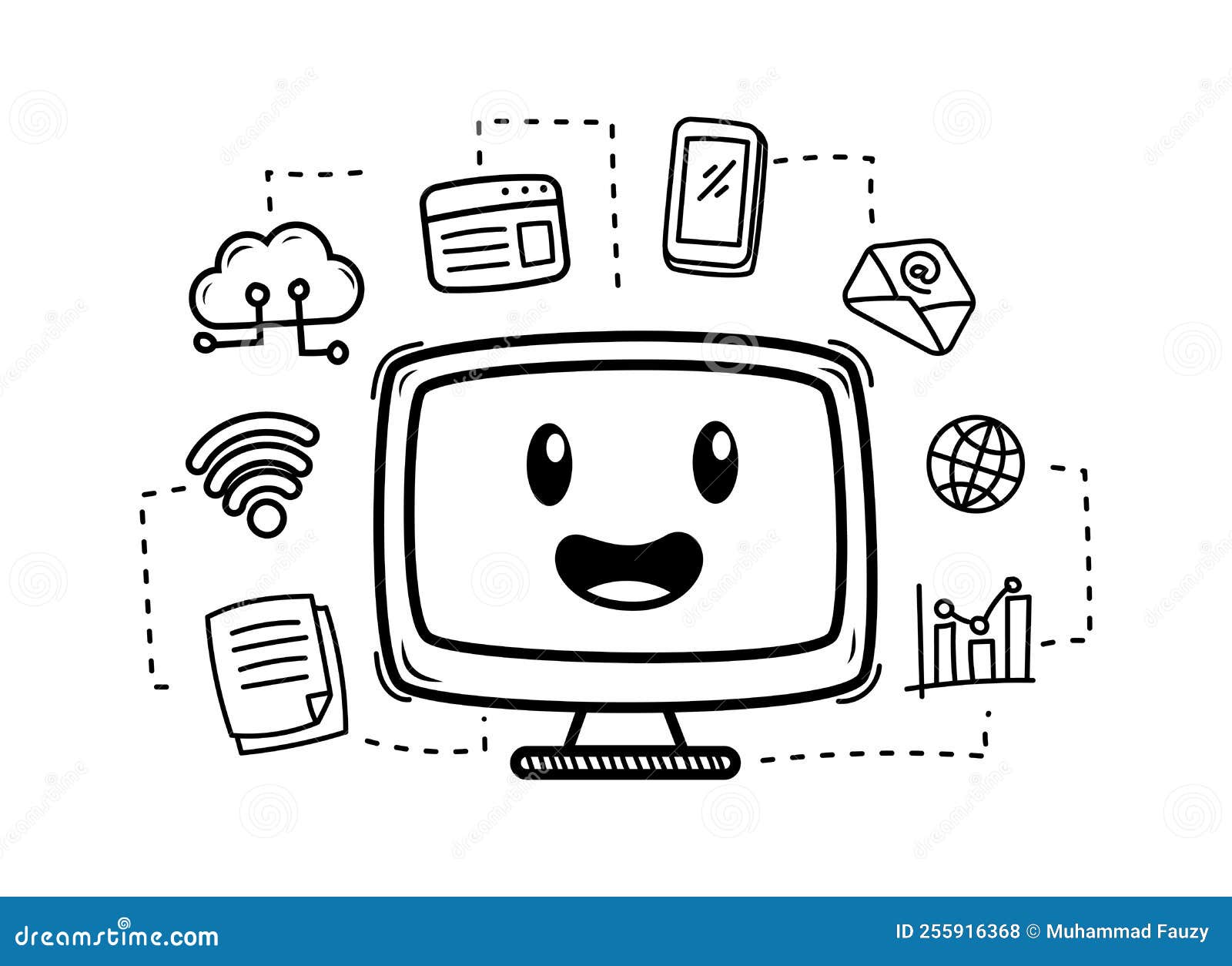 Cute Computer Doodle Illustration with a Face Stock Vector ...