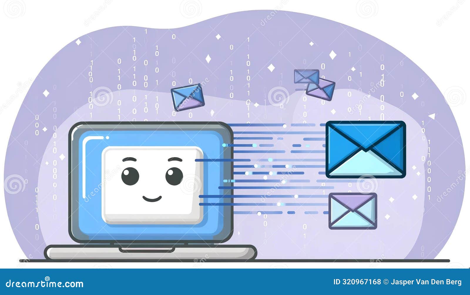 Cute Computer Sending Emails, Digital Communication Concept Stock ...