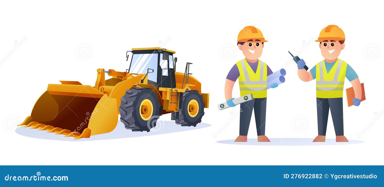 Cute Construction Engineer Characters with Wheel Loader Stock Vector ...