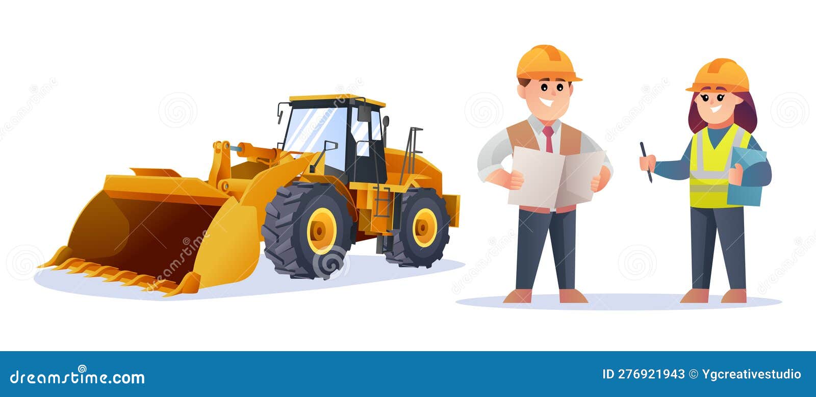 Cute Construction Foreman and Female Engineer Characters with Wheel ...