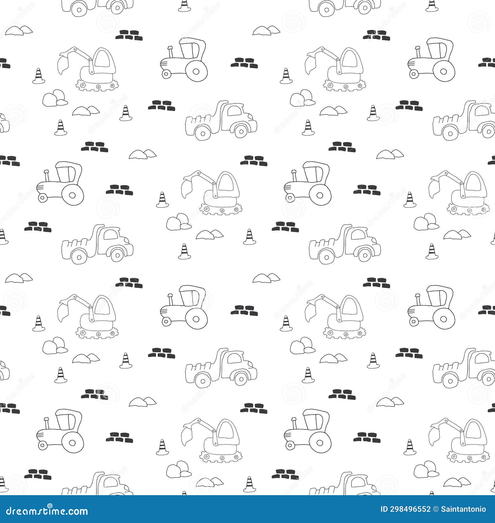 Cute Construction Site Seamless Pattern, Cartoon Building Area ...