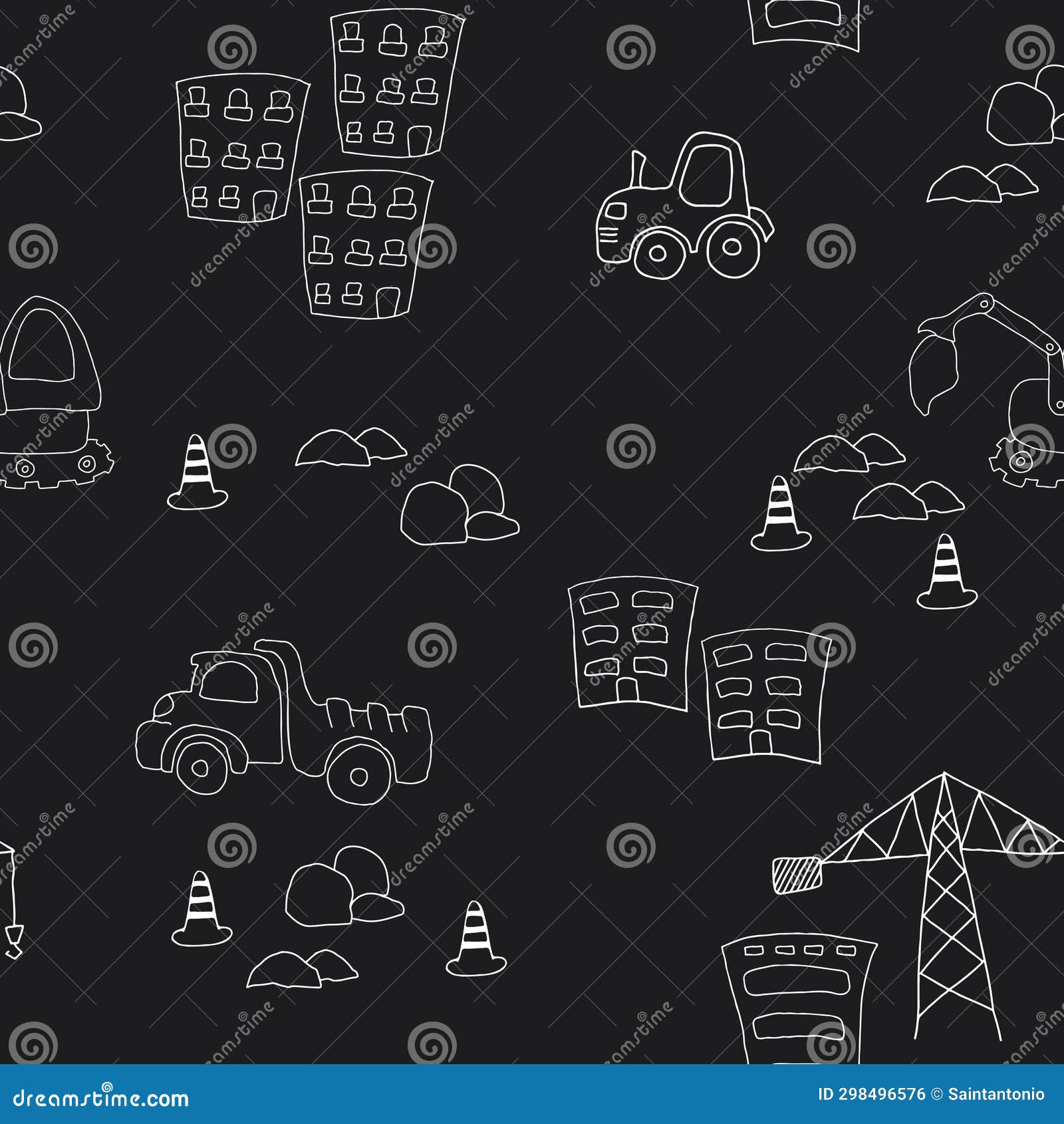 Cute Construction Site Seamless Pattern, Cartoon Building Area ...