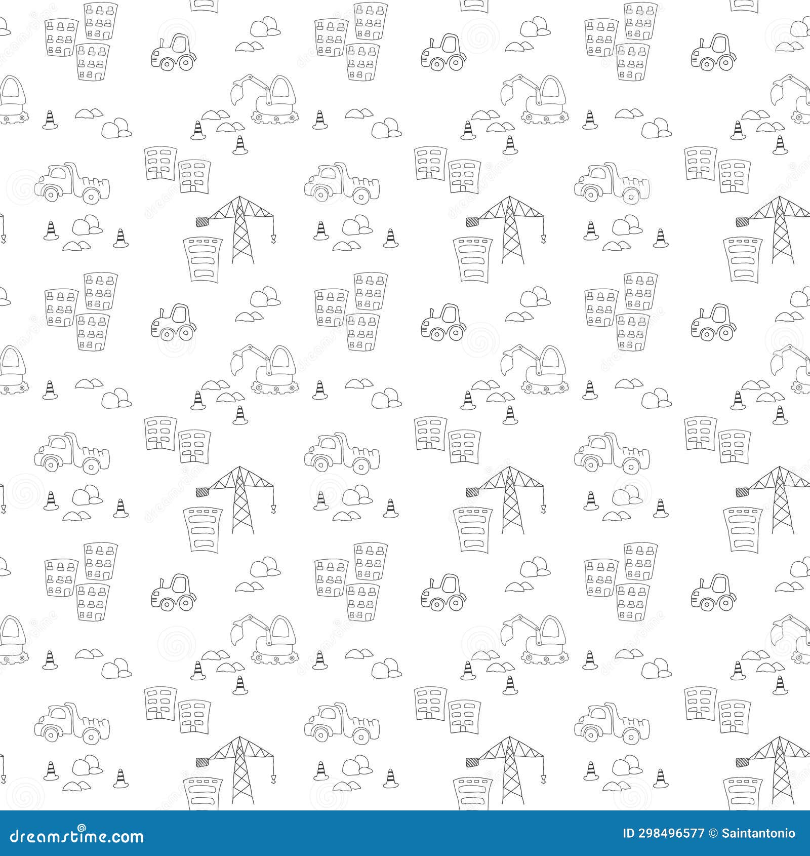 Cute Construction Site Seamless Pattern, Cartoon Building Area ...