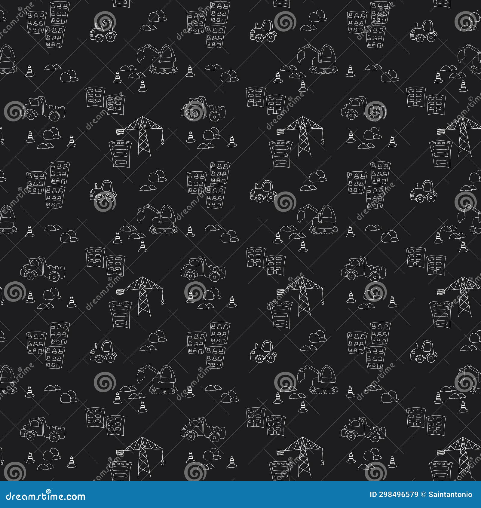 Cute Construction Site Seamless Pattern, Cartoon Building Area ...