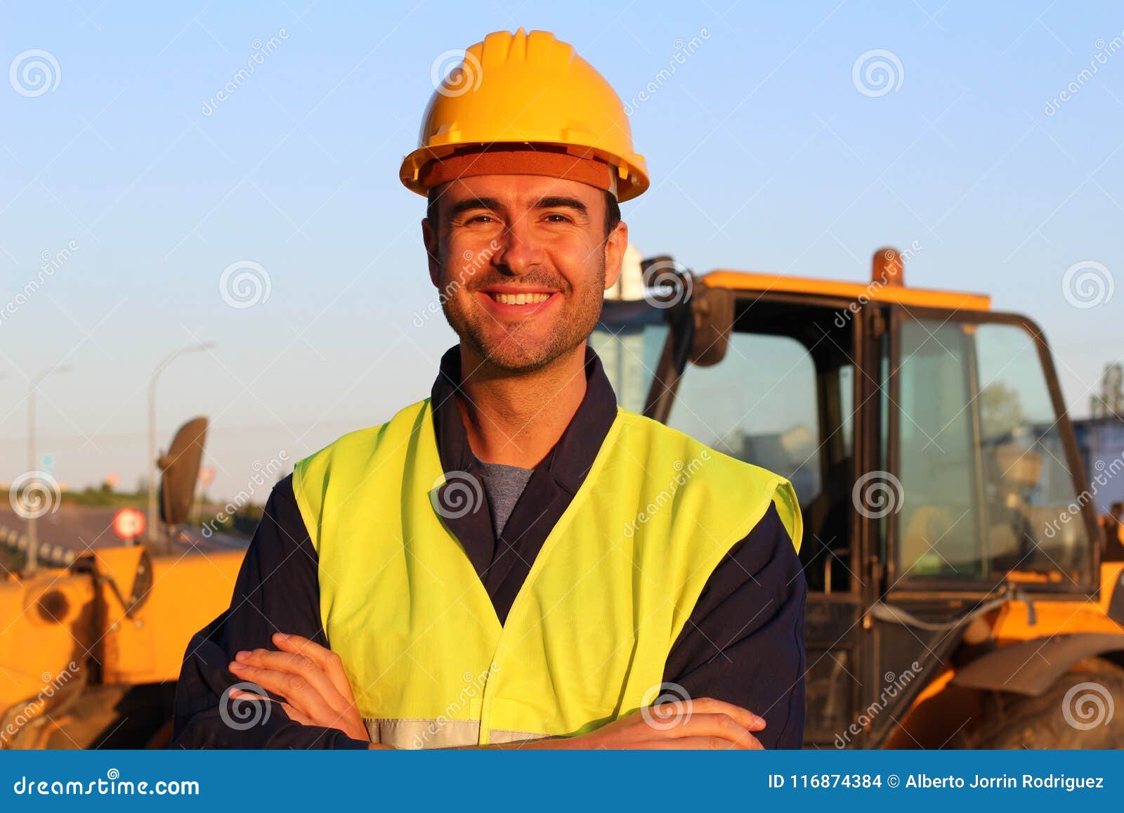 Cute Construction Worker Close Up Stock Photo - Image of person, happy ...