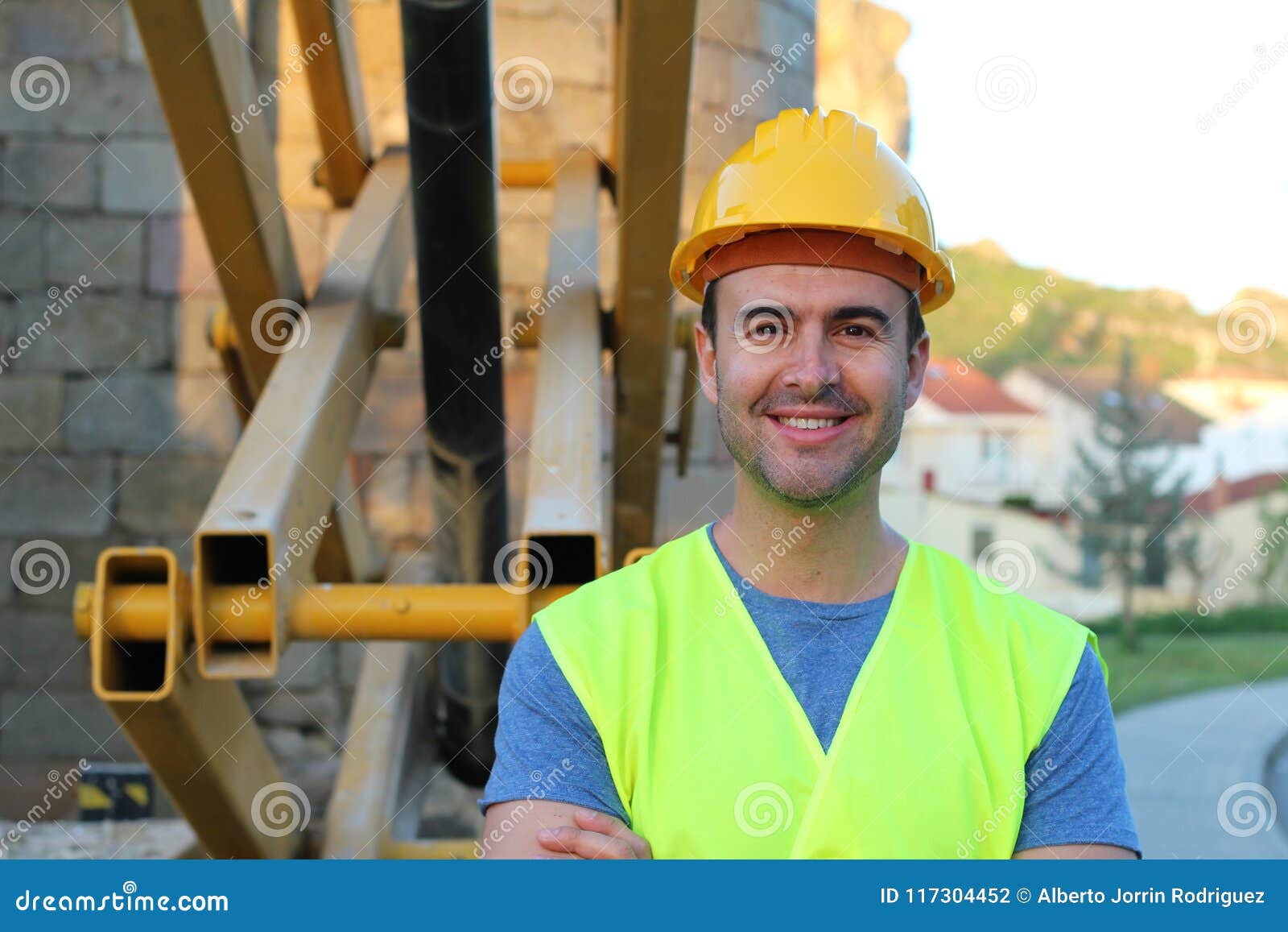 Cute Construction Worker with Copy Space Stock Photo - Image of length ...