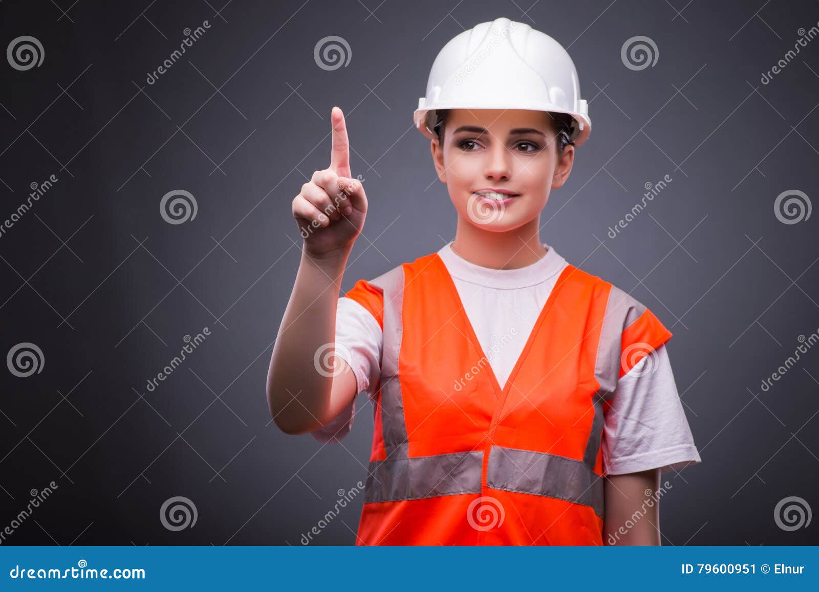 The Cute Construction Worker Pressing Virtual Buttons Stock Image ...