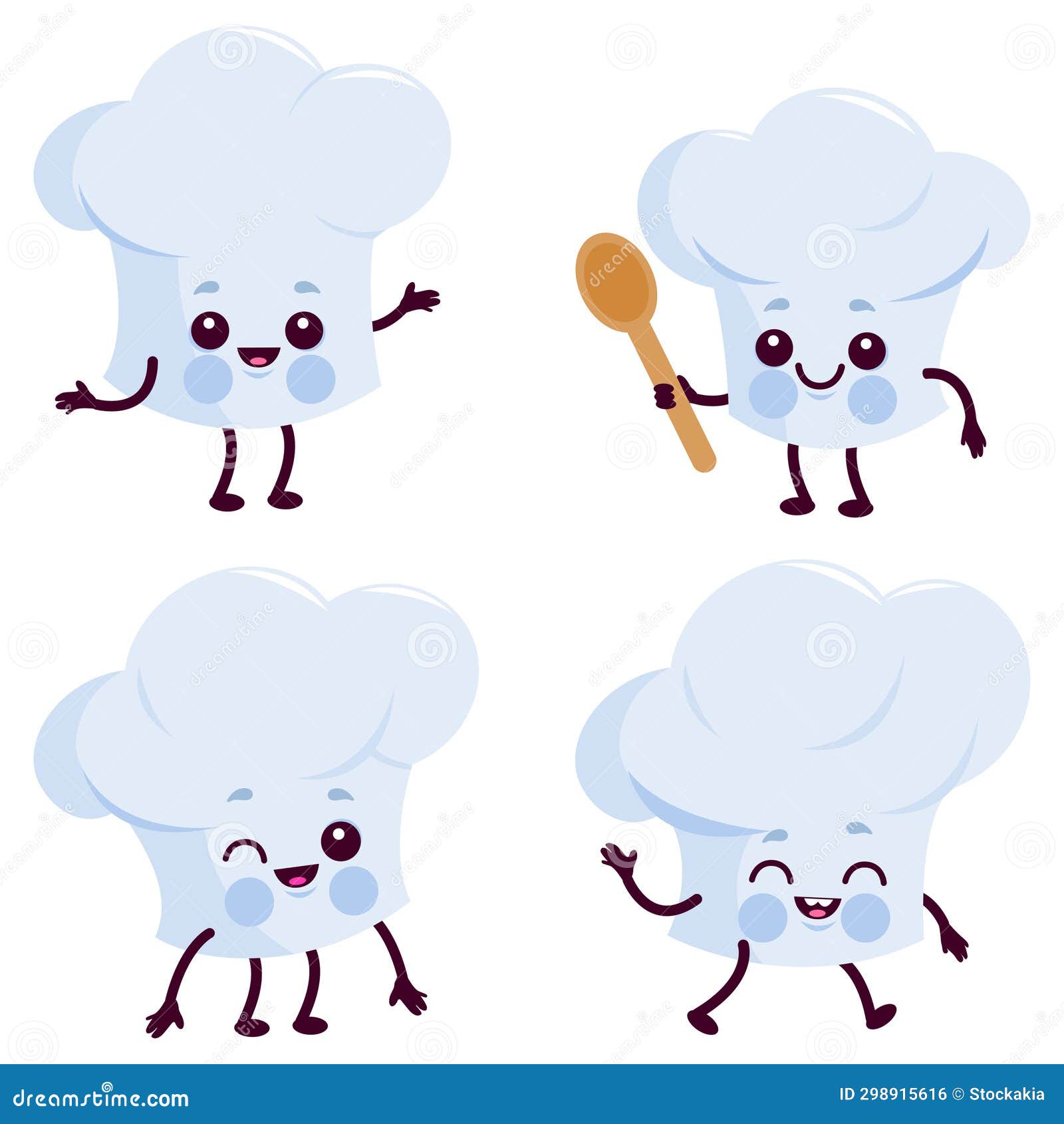 Cute Cooking Hat Characters. Cartoon Chef Caps Smiling and Holding a ...
