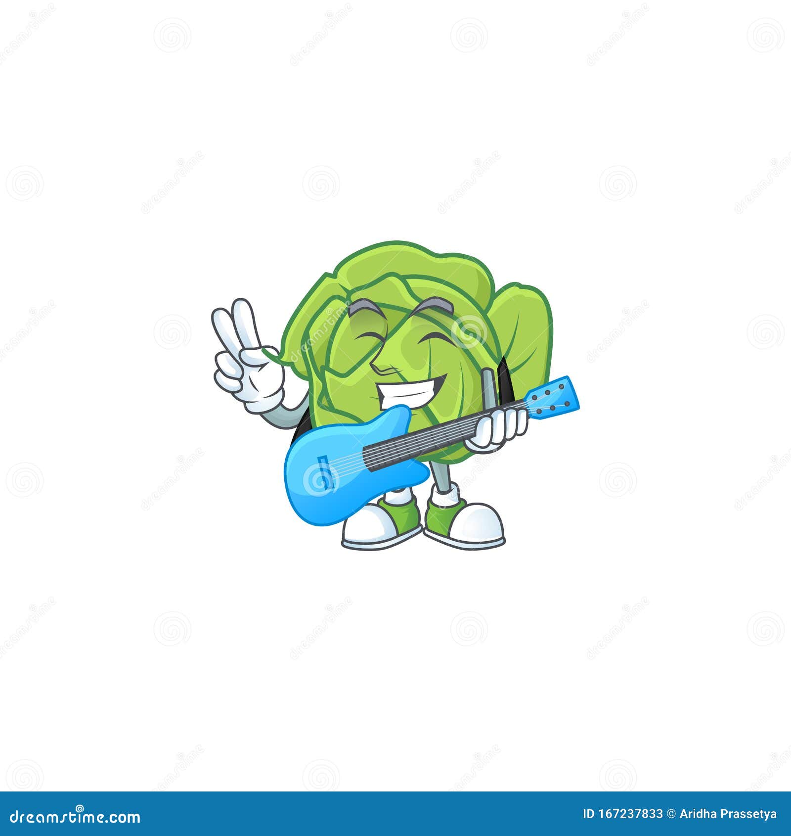 Cute and Cool Cabbage Cartoon Character Performance with Guitar Stock ...