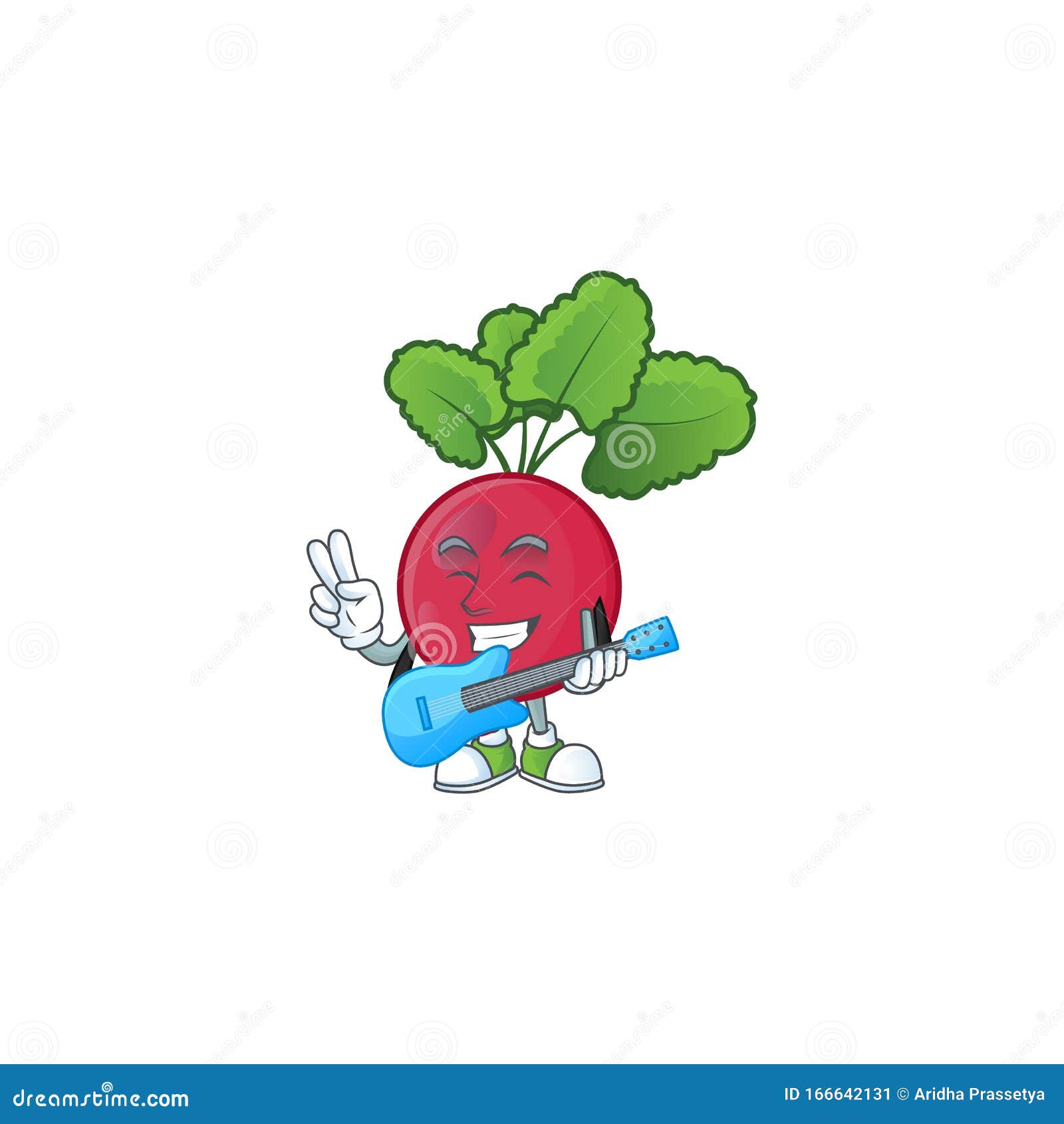 Cute and Cool Red Radish Cartoon Character Performance with Guitar ...