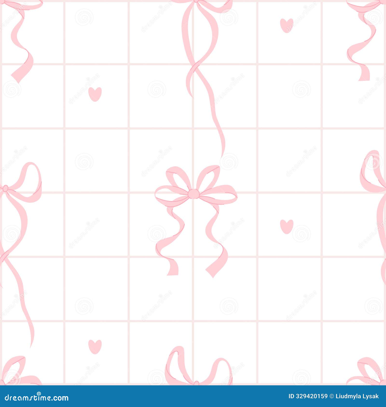 Cute Coquette Seamless Pattern Pink Ribbon Bow on Checkered White ...