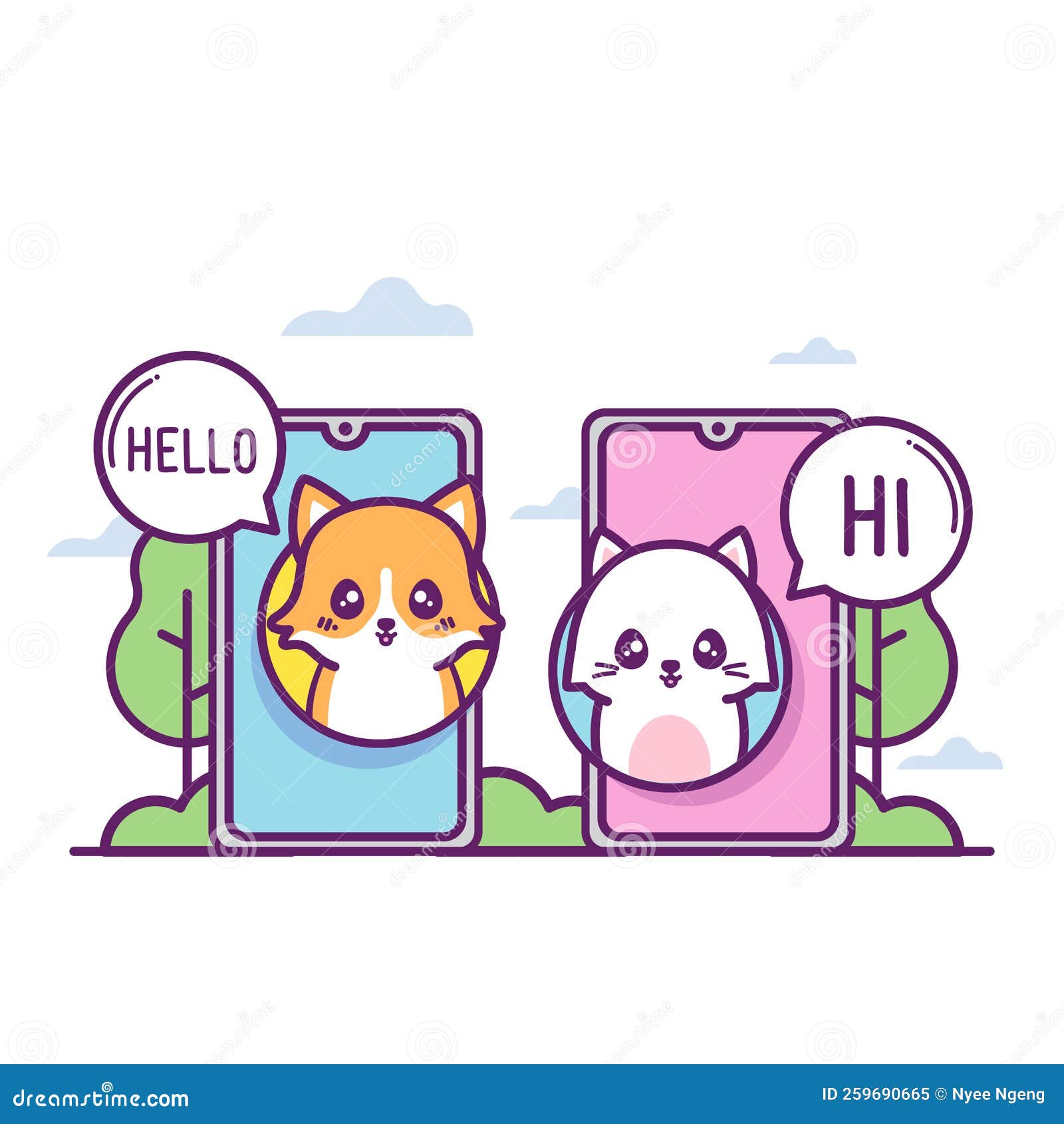 Cute Corgi and Cat Making Call Stock Vector - Illustration of hello ...