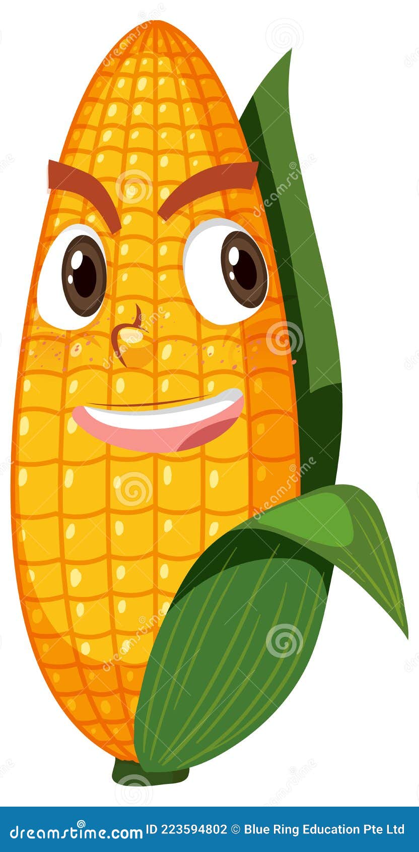 Cute Corn Cartoon Character with Face Expression on White Background ...