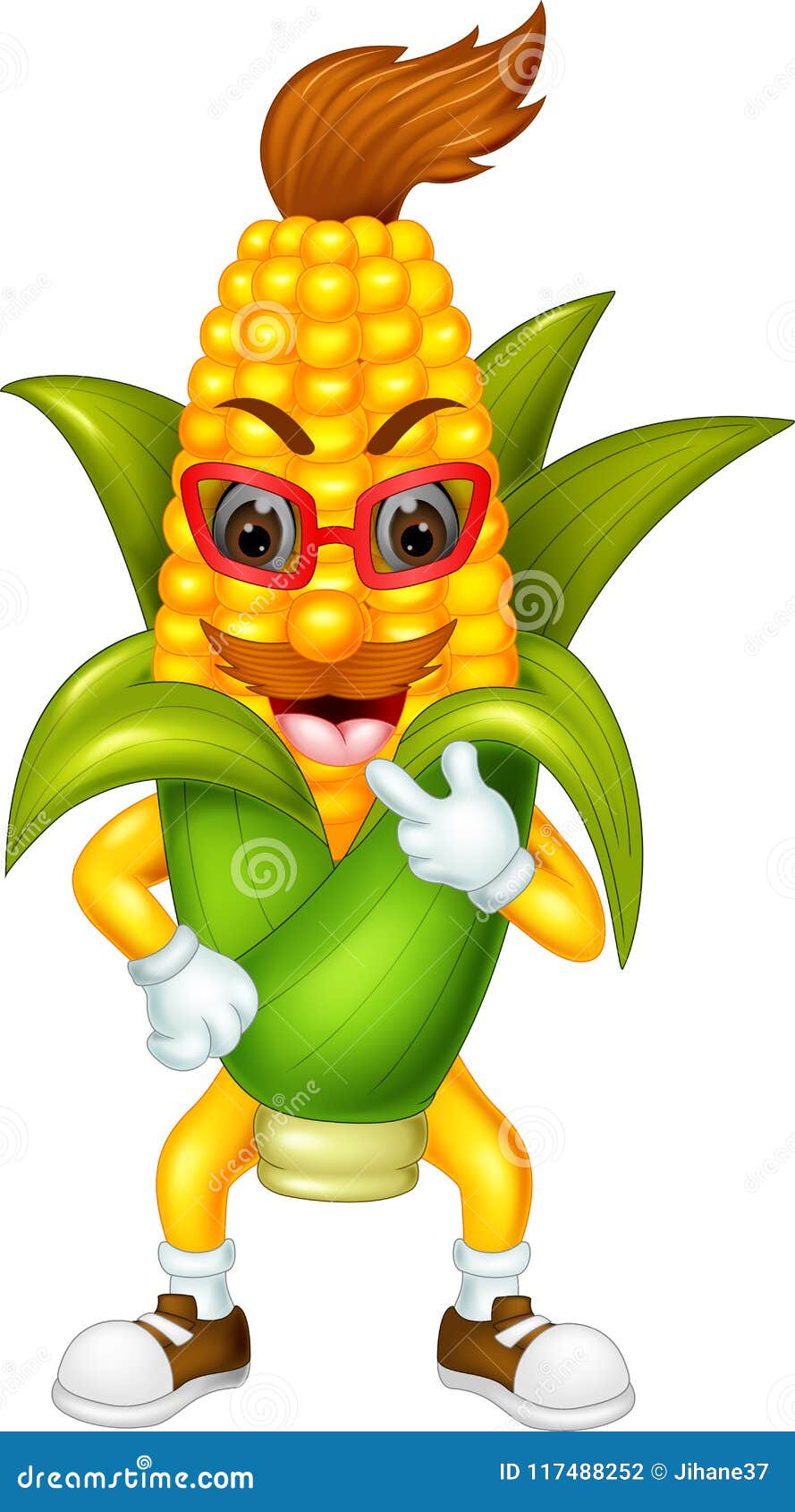 Cute Corn Cartoon Standing Using Glasses with Smile and Pointing Stock ...