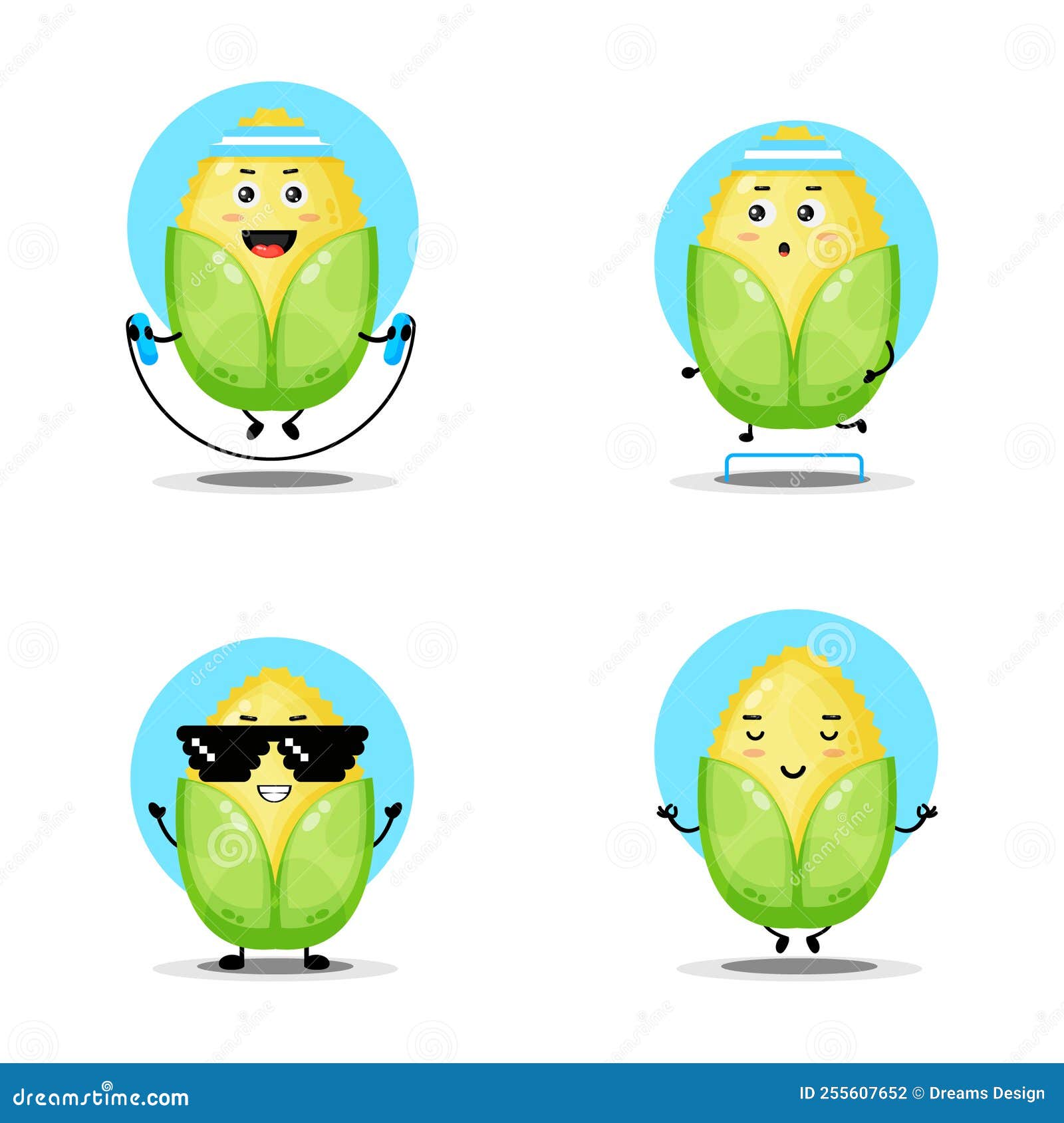 Cute Corn Character Collection Stock Vector - Illustration of funny ...