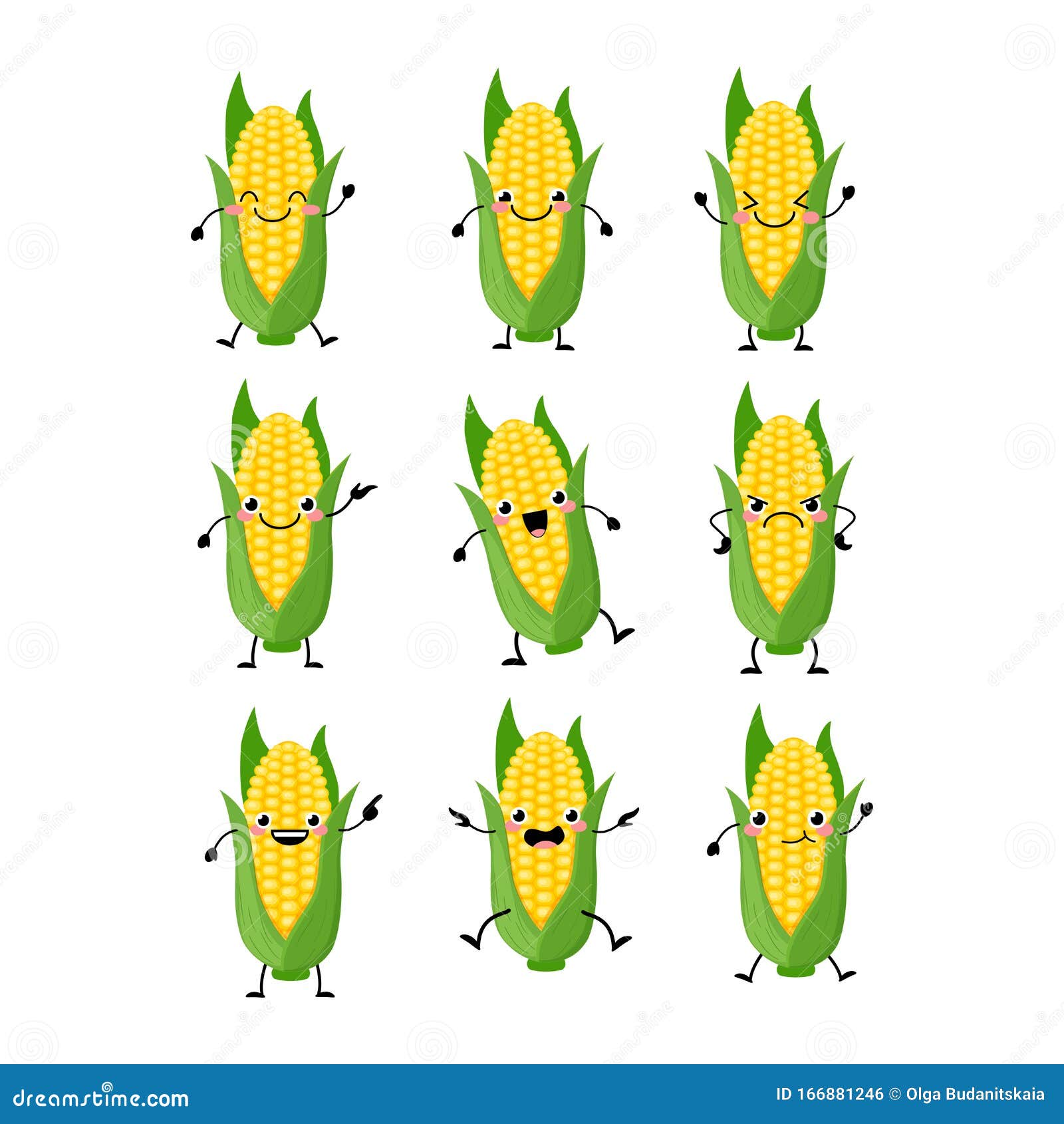 Cute Corn Characters Set with Different Emitions Vector Illustration ...