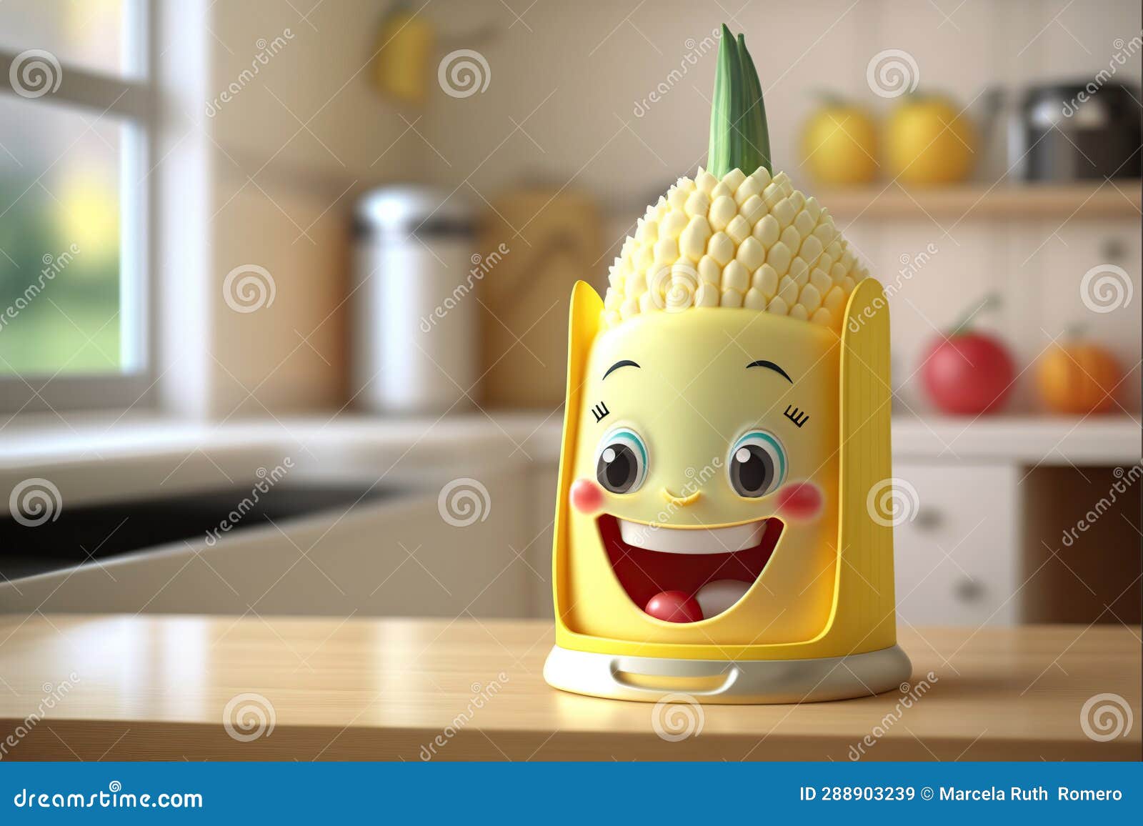 Cute Corn Sweet Smile at Kitchen, 3D Render Style. AI Generated Stock ...