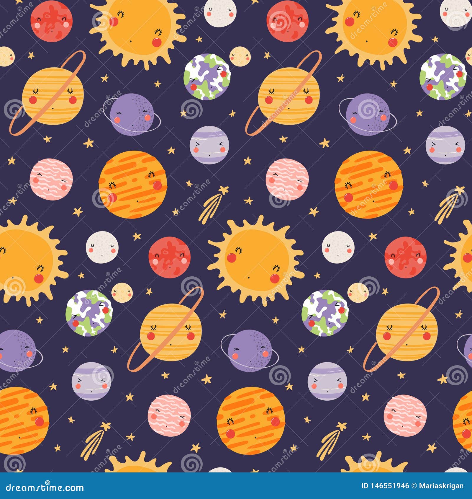Cute Cosmic Seamless Pattern Stock Vector - Illustration of decor ...