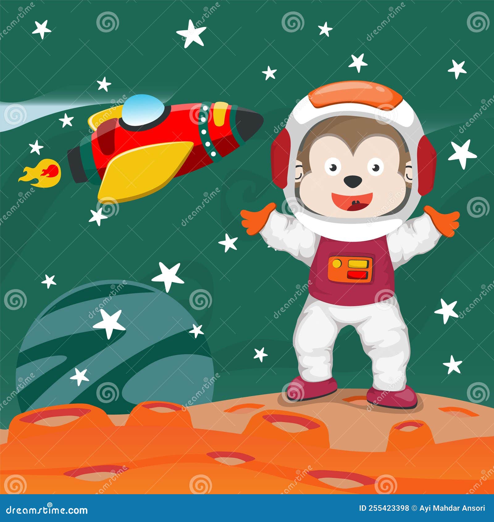 Cute Cosmonaut Bear in a Spacesuit Flies in Outer Space. Vector ...