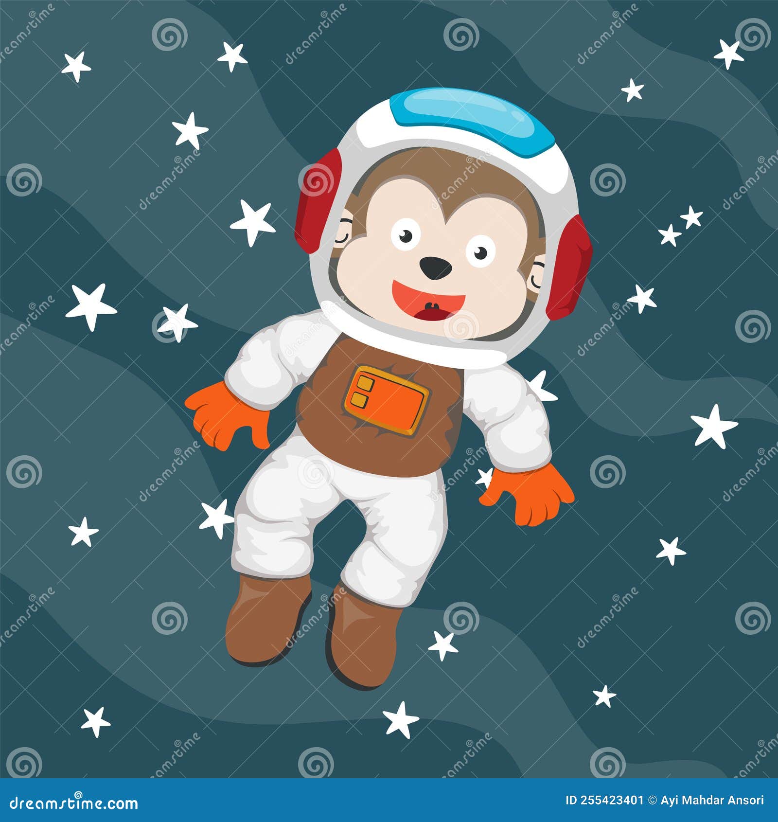 Cute Cosmonaut Bear in a Spacesuit Flies in Outer Space. Vector ...