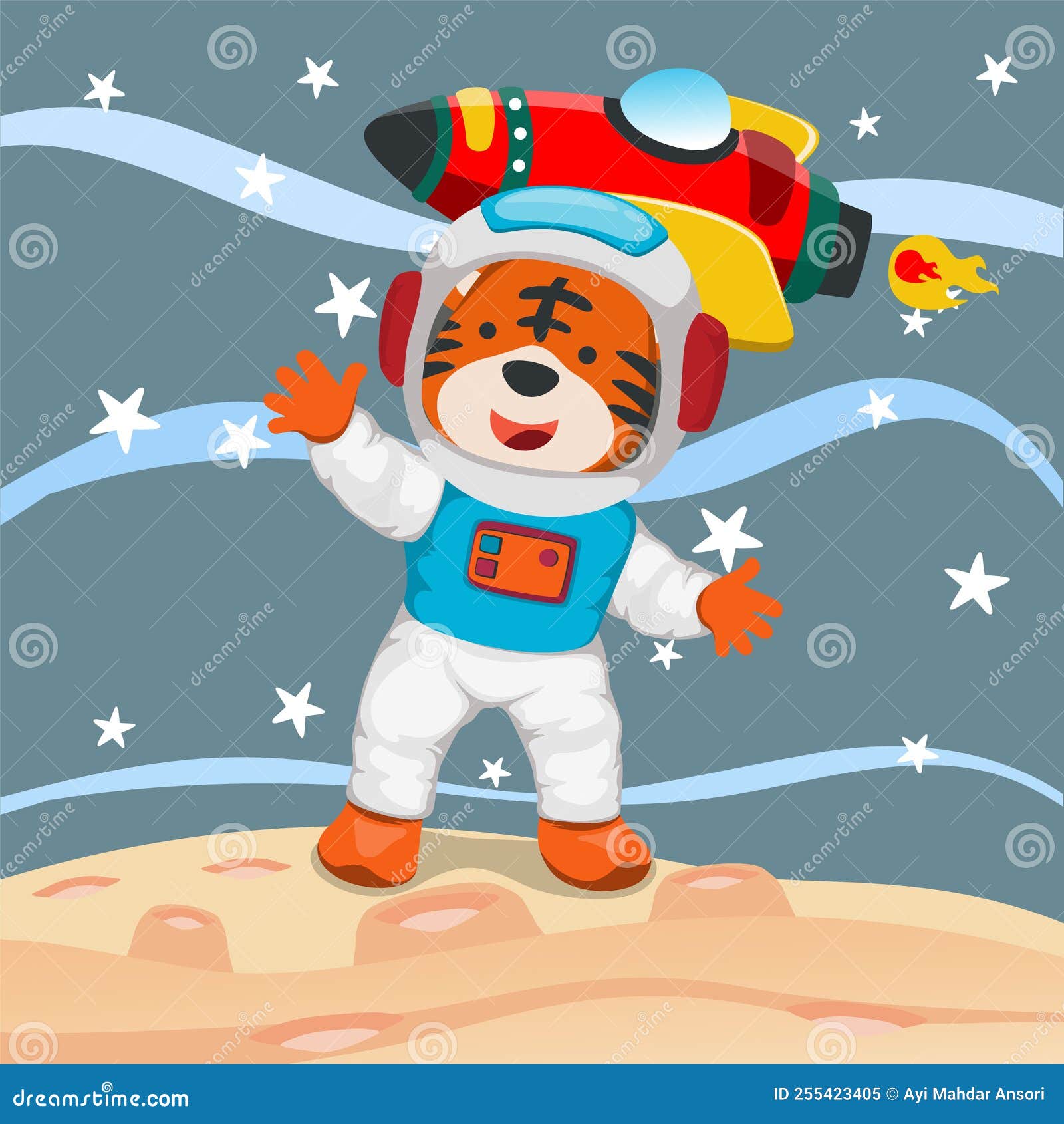 Cute Cosmonaut Bear in a Spacesuit Flies in Outer Space. Vector ...