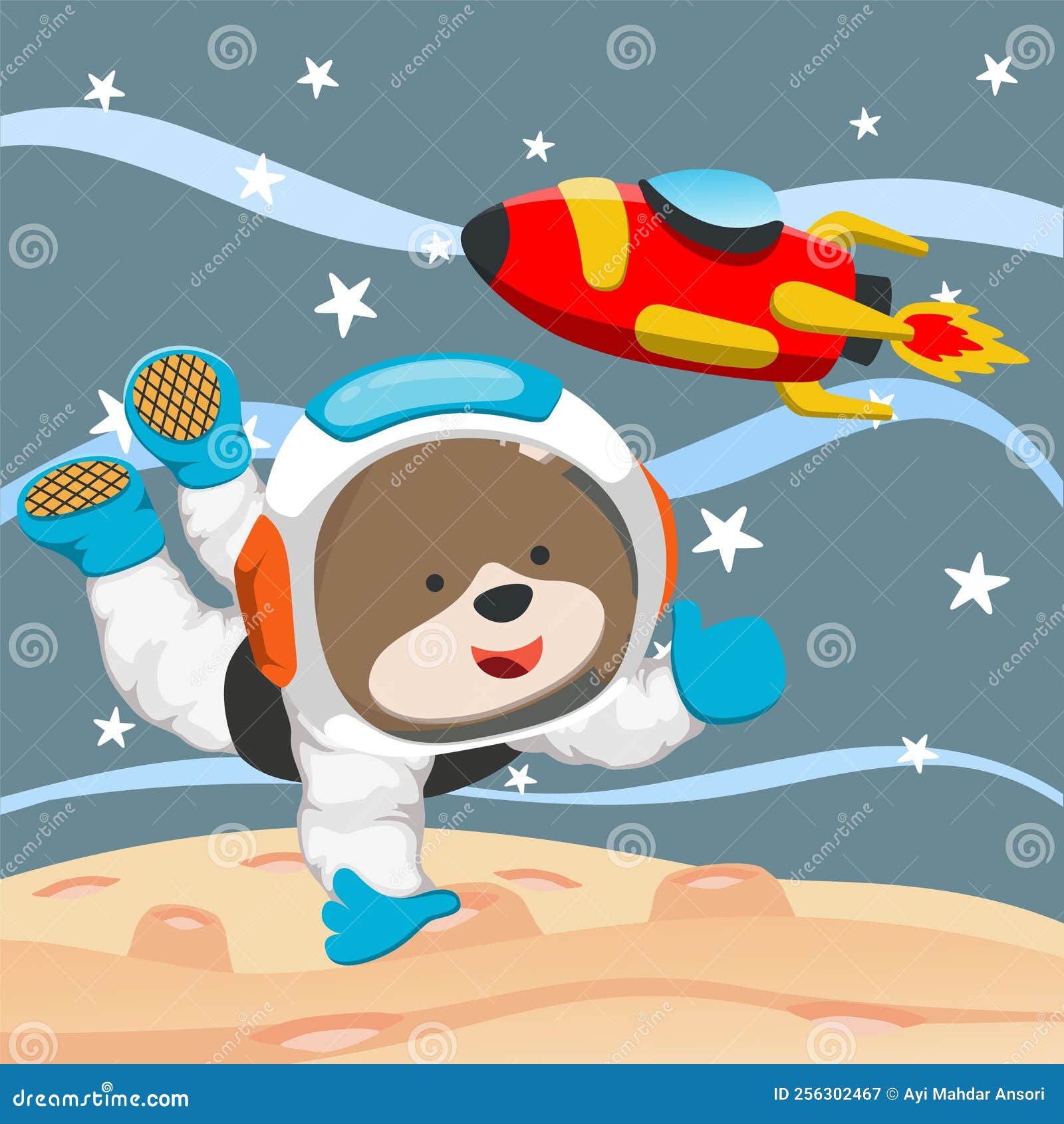 Cute Cosmonaut Bear in a Spacesuit Flies in Outer Space. Vector ...