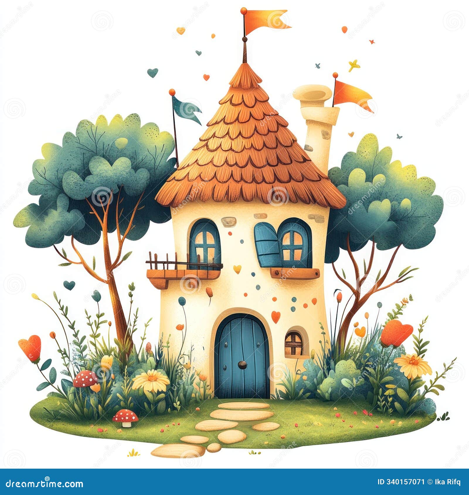 Cute Cottage Exterior. House Facade Doodle Sketch Vector Illustration ...