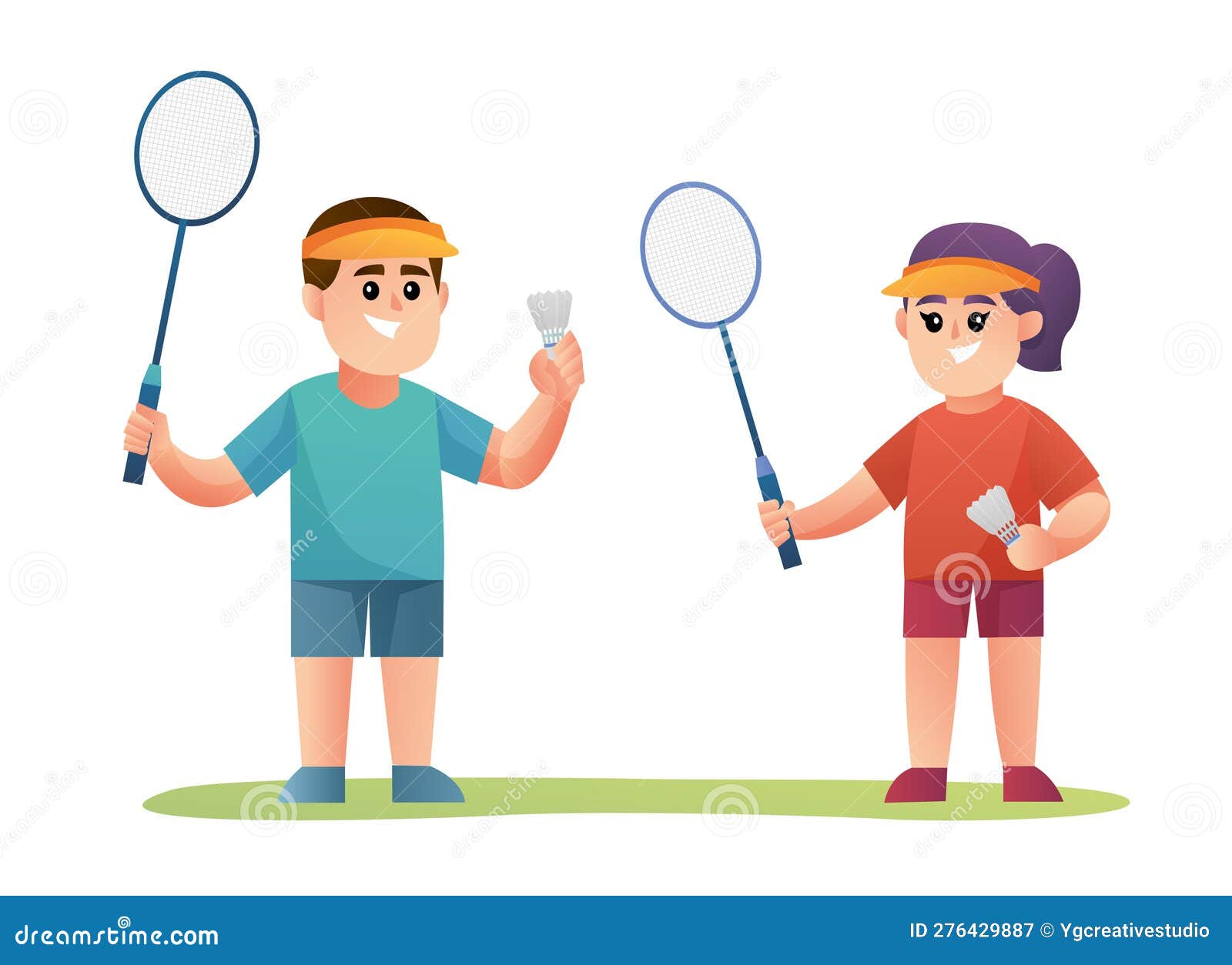 Cute Couple Badminton Player Character Stock Vector - Illustration of ...