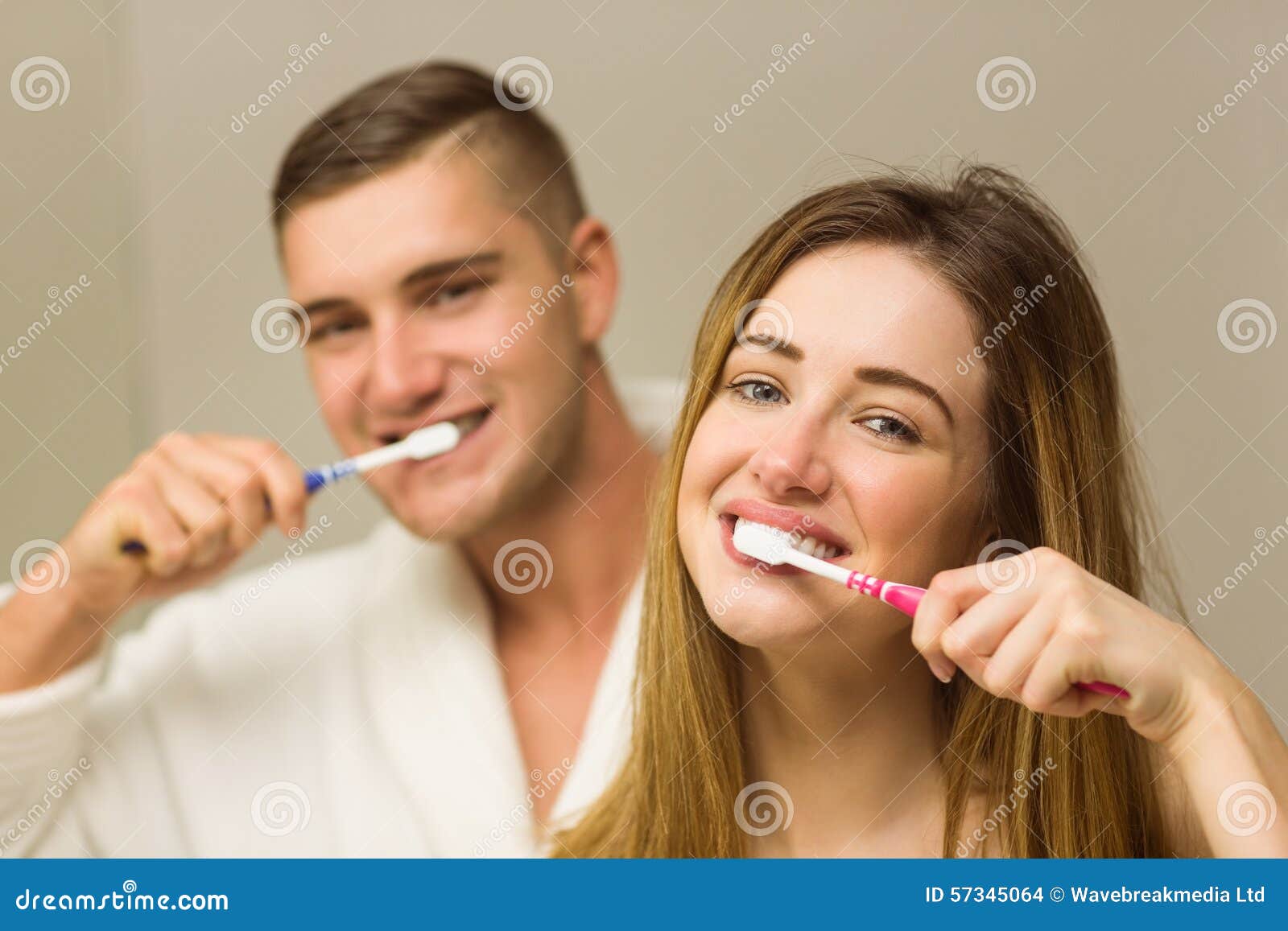 Cute Couple Brushing Their Teeth Stock Photo - Image of cleaning ...