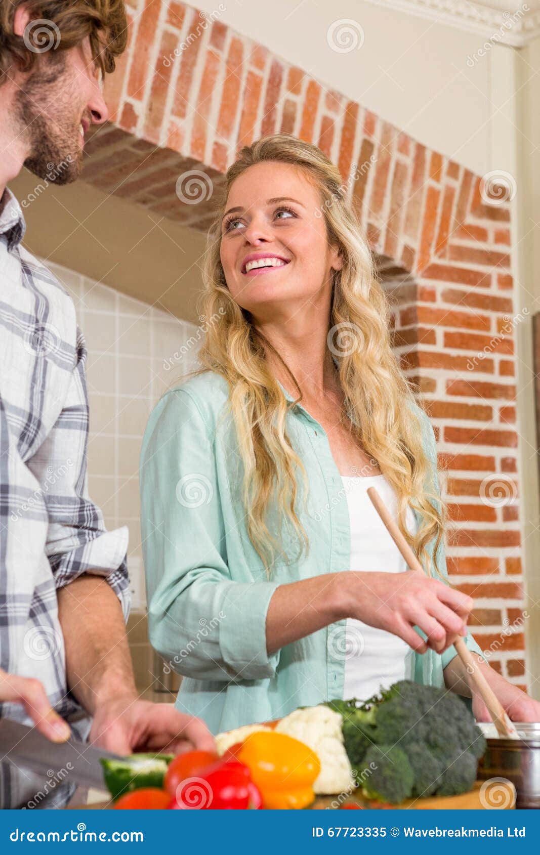 Cute Couple Cooking Together Stock Image - Image of kitchen, homey ...