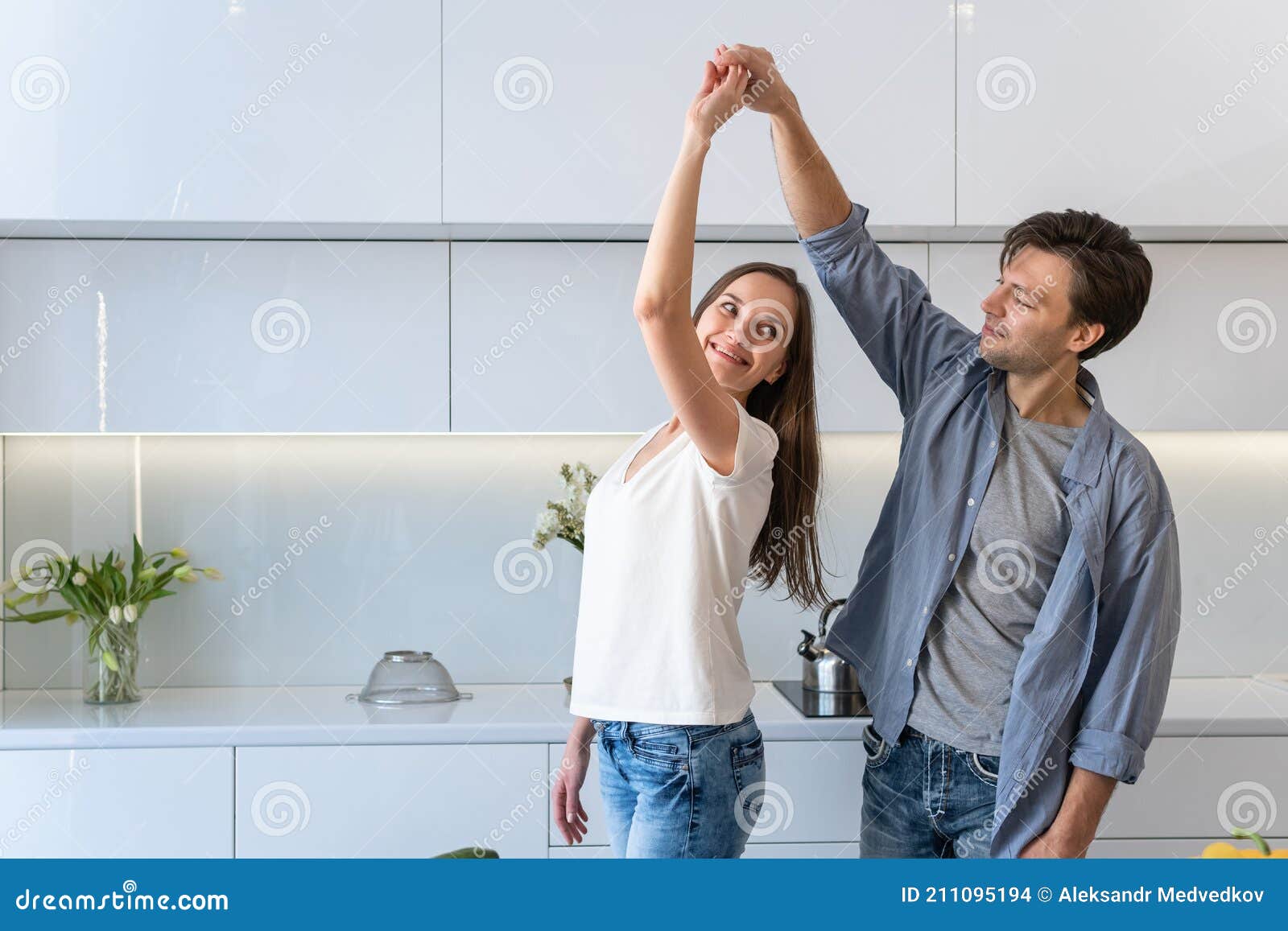 Cute Couple Dancing in the Kitchen Stock Photo - Image of date, couple ...