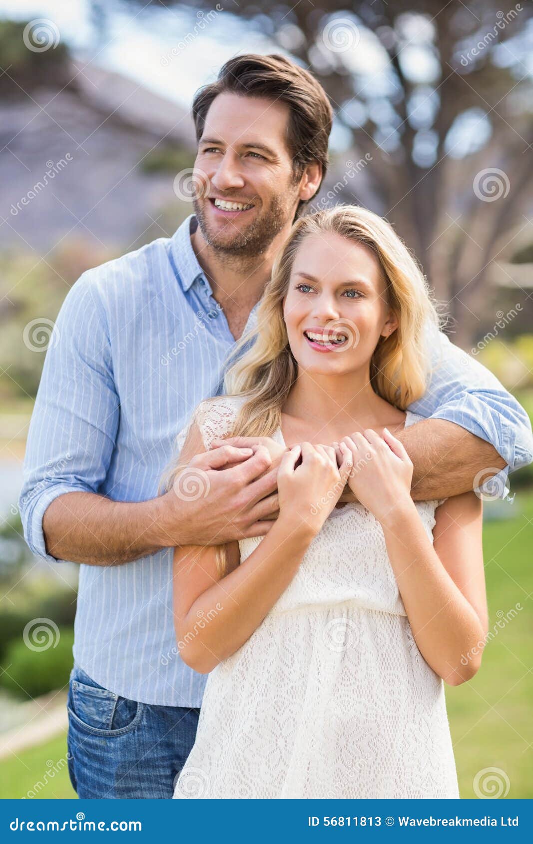Cute Couple on Date with Arms Around Stock Image - Image of cheerful ...