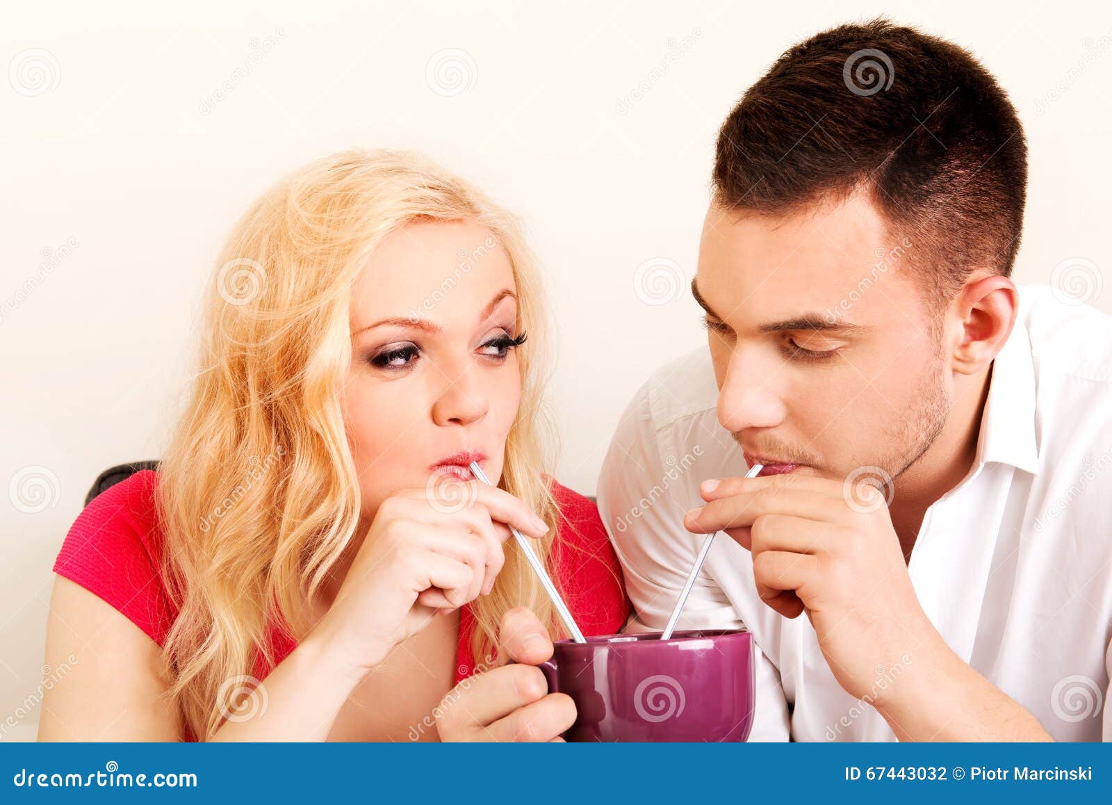 Cute Couple Drinking from One Cup Stock Photo - Image of love, happy ...