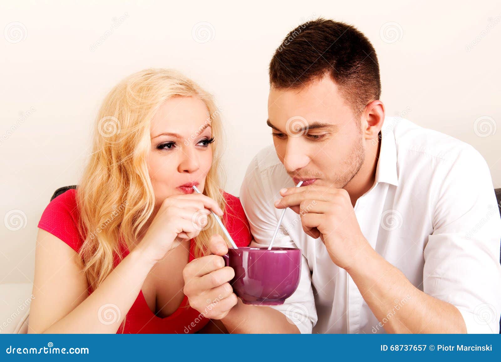 Cute Couple Drinking from One Cup Stock Image - Image of bear, sharing ...