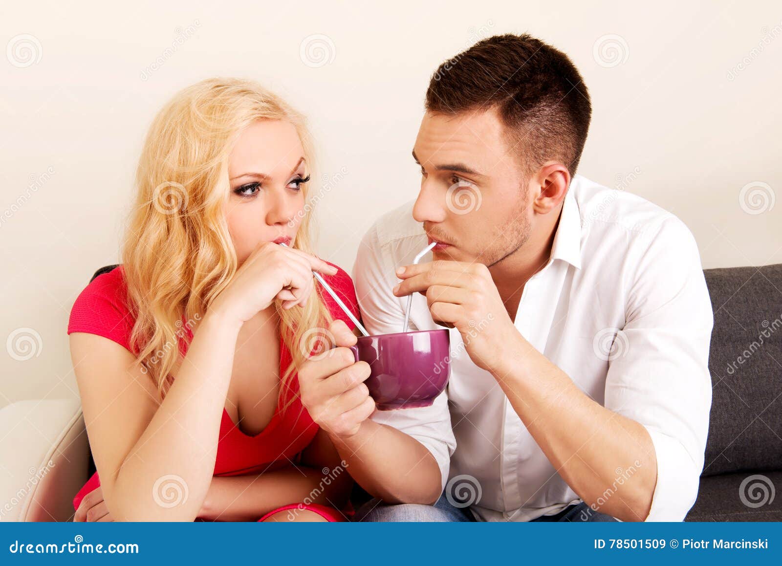 Cute Couple Drinking from One Cup Stock Image - Image of drinking ...
